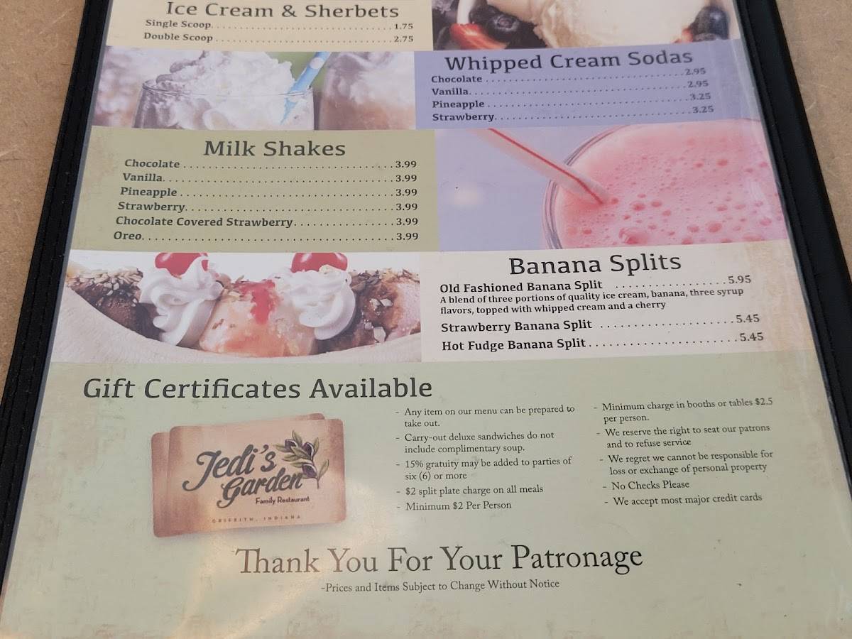 Menu at Jedi's Garden Family Restaurant, Griffith