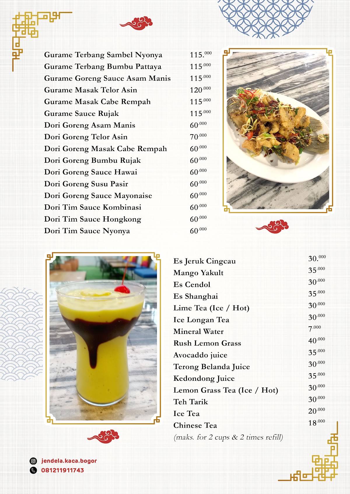 Carta del restaurante Jendela Kaca Bogor, Bogor