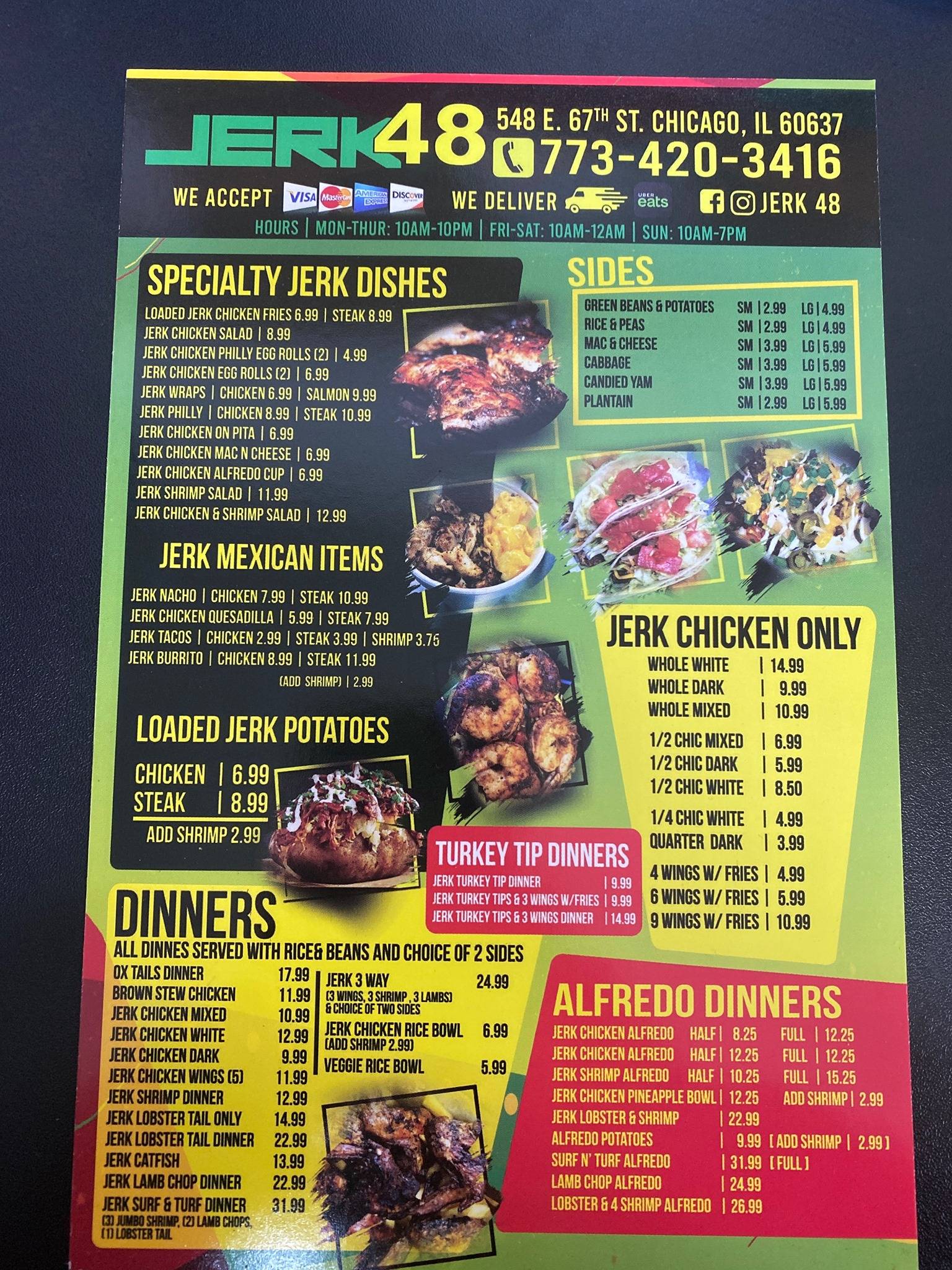 Menu at Jerk 48 restaurant, Chicago, 548 E 67th St
