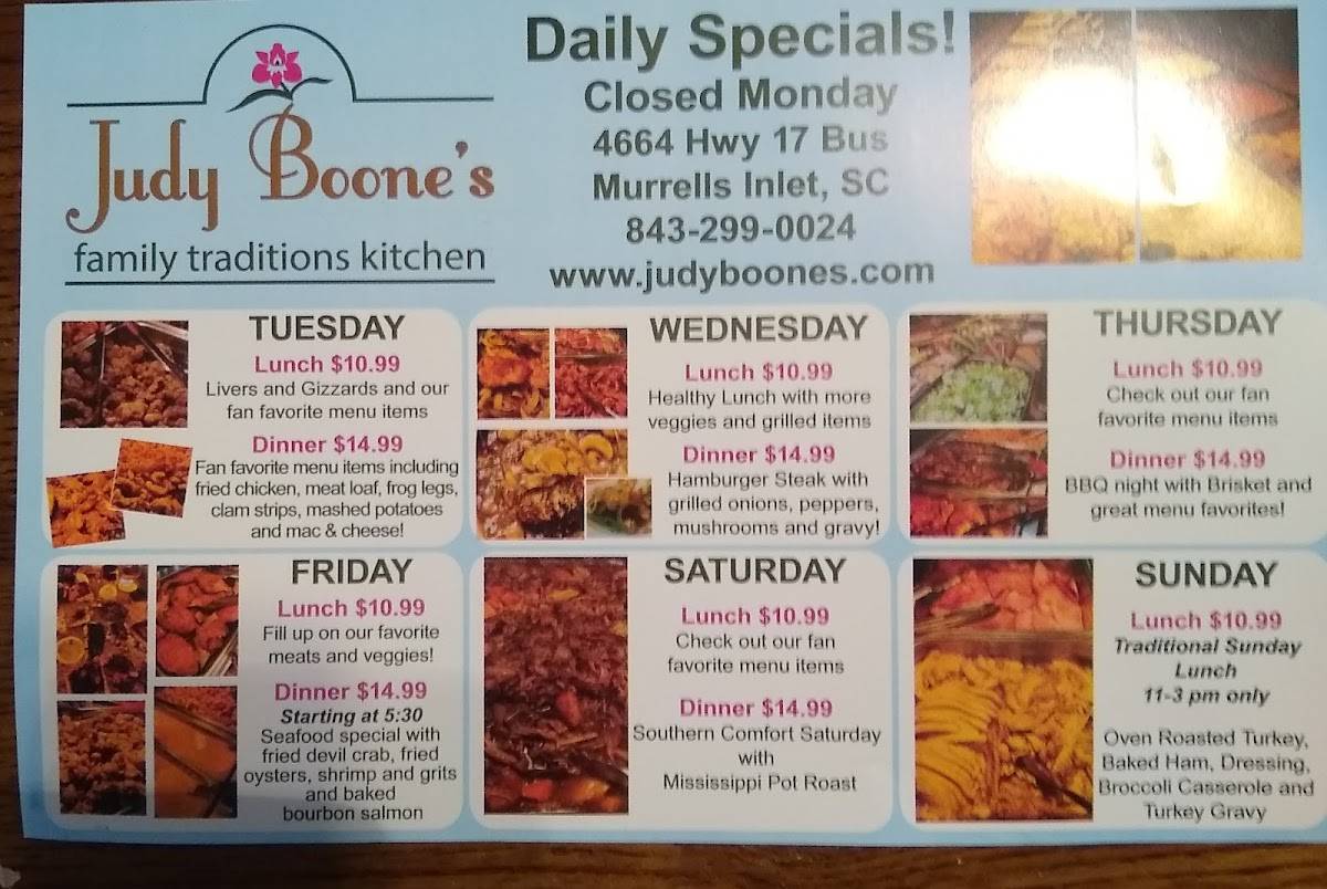 Menu at Judy Boone's Family Kitchen restaurant, Murrells Inlet