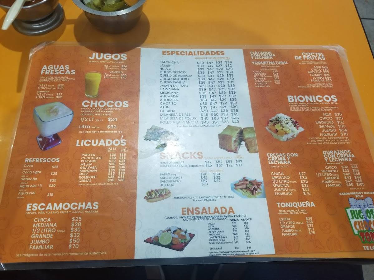 Carta del pub y bar Jugos y Chocos Tony, Aguascalientes, Av ...
