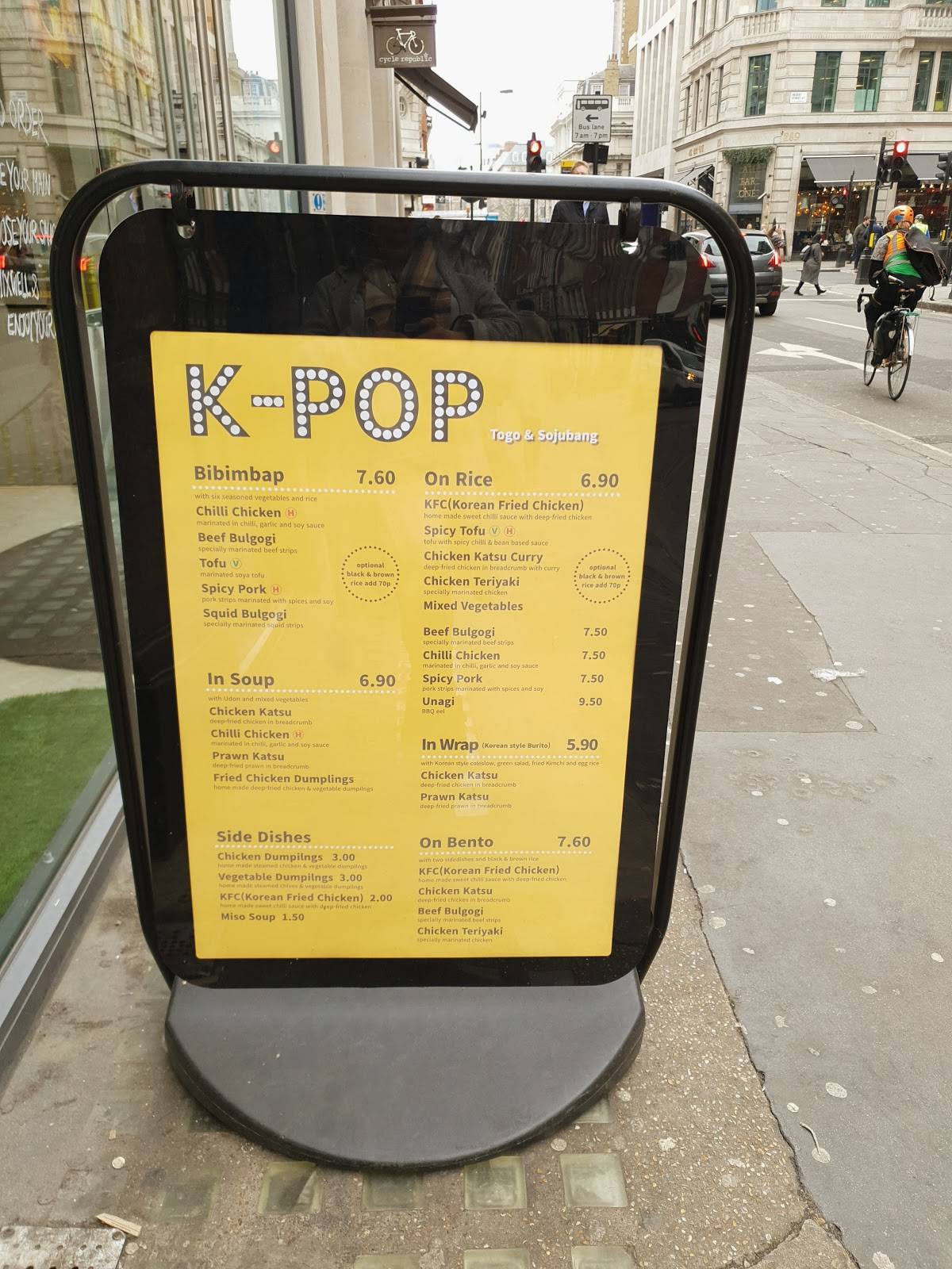 Menu at K-POP restaurant, London