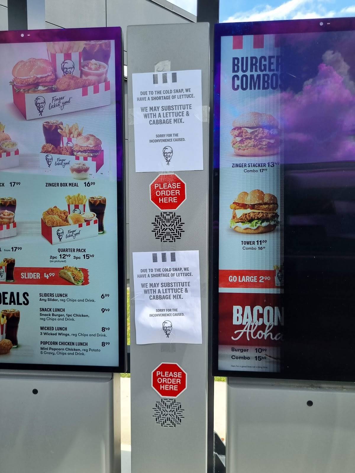 Menu at KFC restaurant, Auckland, Great South Rd