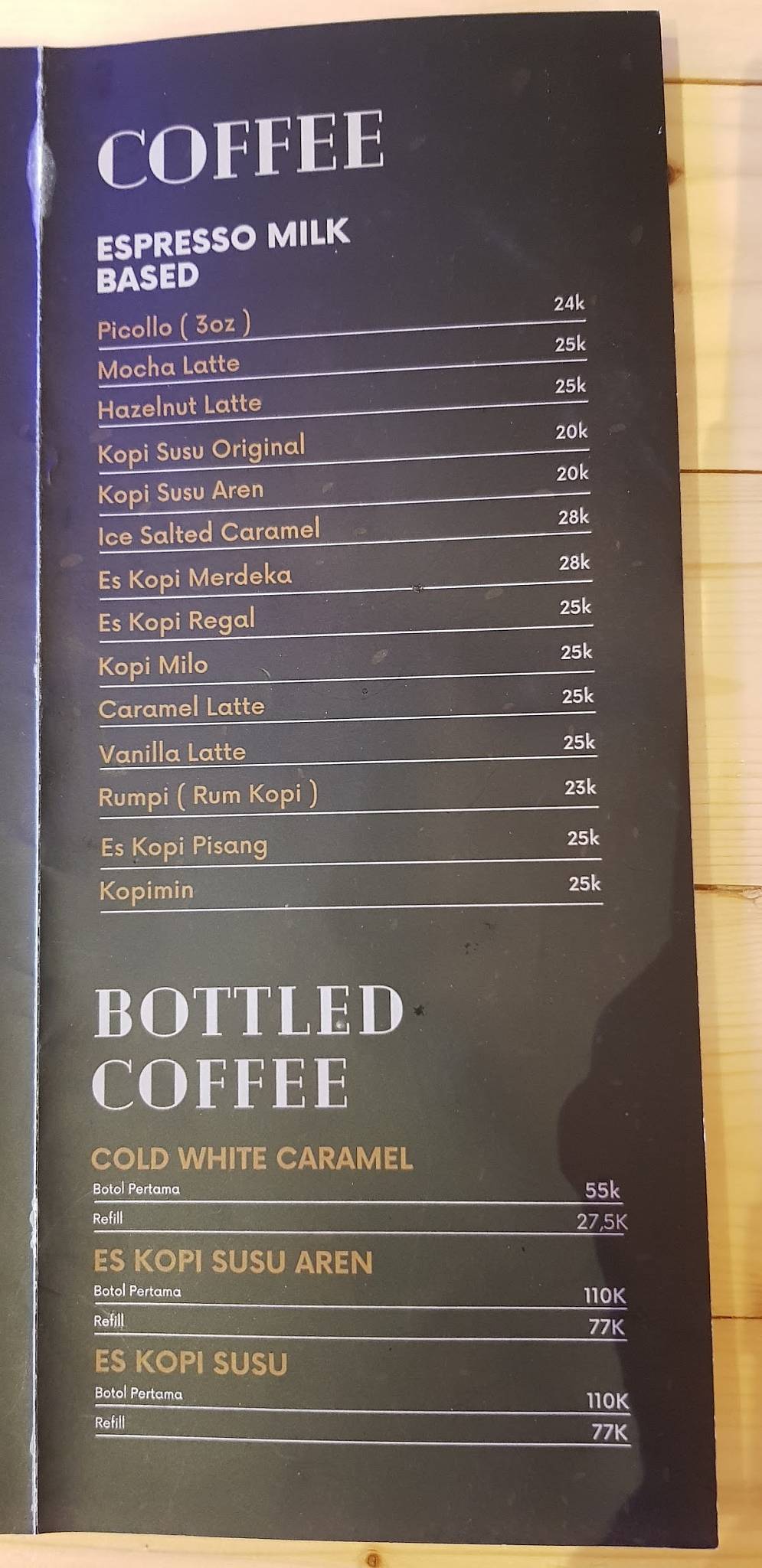 Menu at MY.coffee, Samarinda