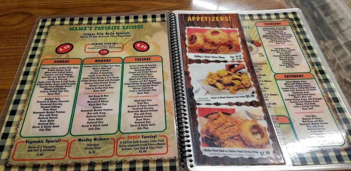 Menu at Kelley's Country Cookin' restaurant, League City, 1502 FM518