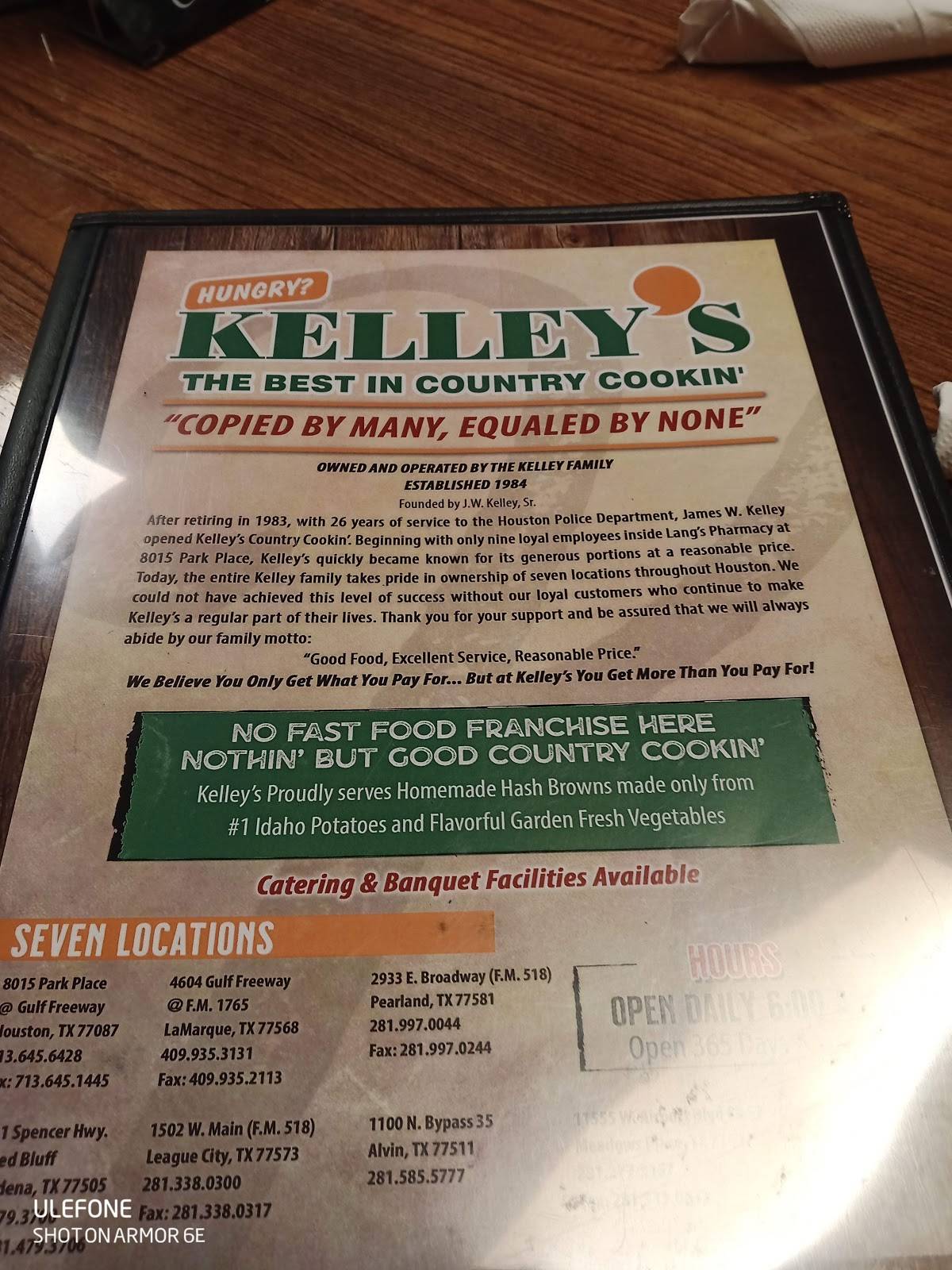 Menu at Kelley's Country Cookin' restaurant, League City, 1502 FM518