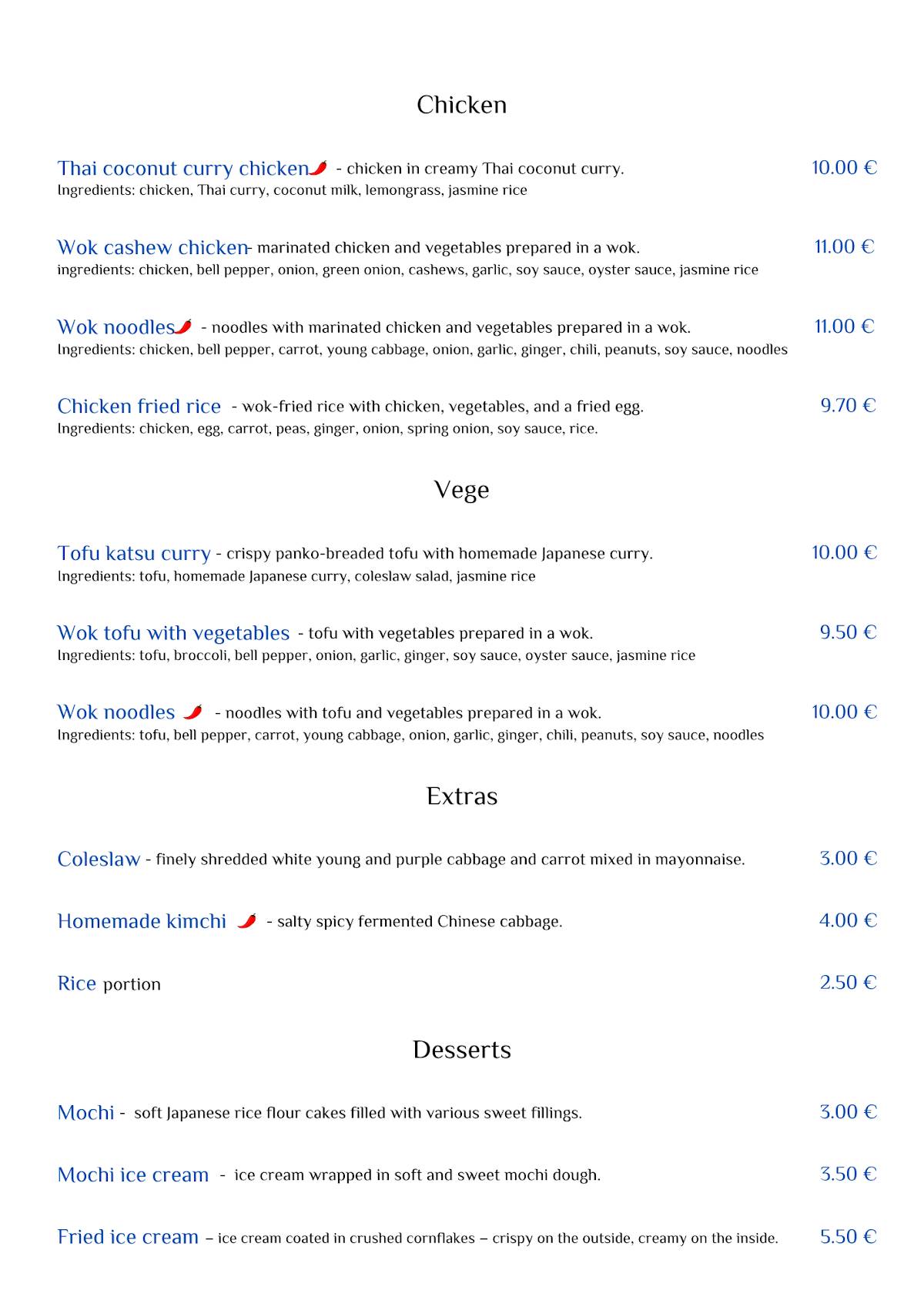 Menu at Restaurant Kintsugi, Karlovac