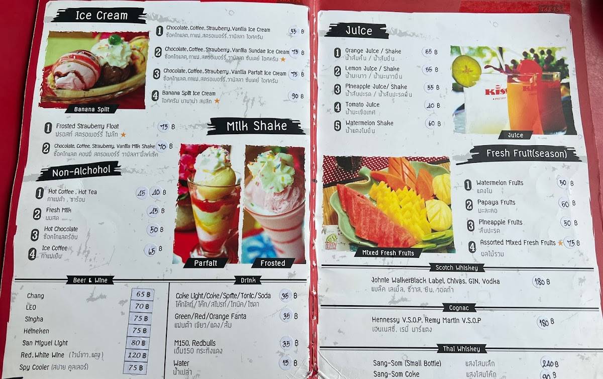 Menu at Kiss Food & Drinks 2 Second Road restaurant, Pattaya City, 216 ...