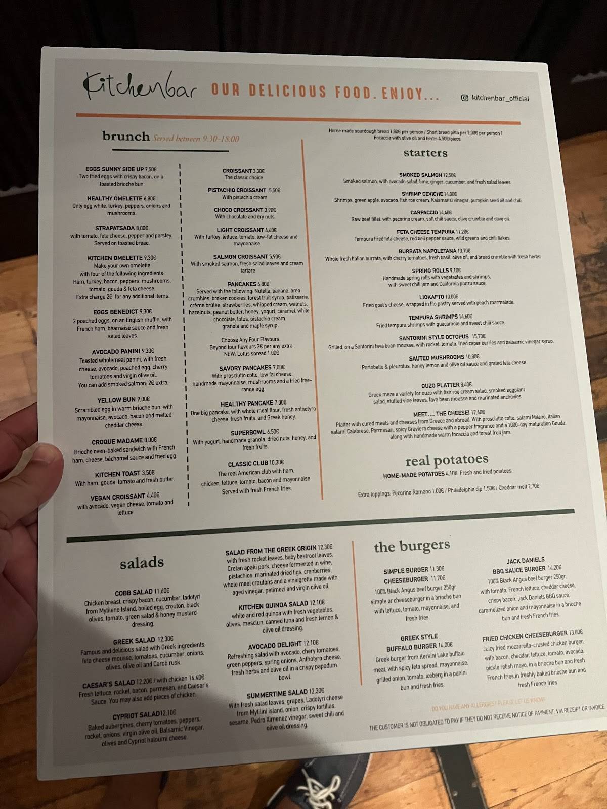 Menu at Kitchen Bar, Thessaloniki