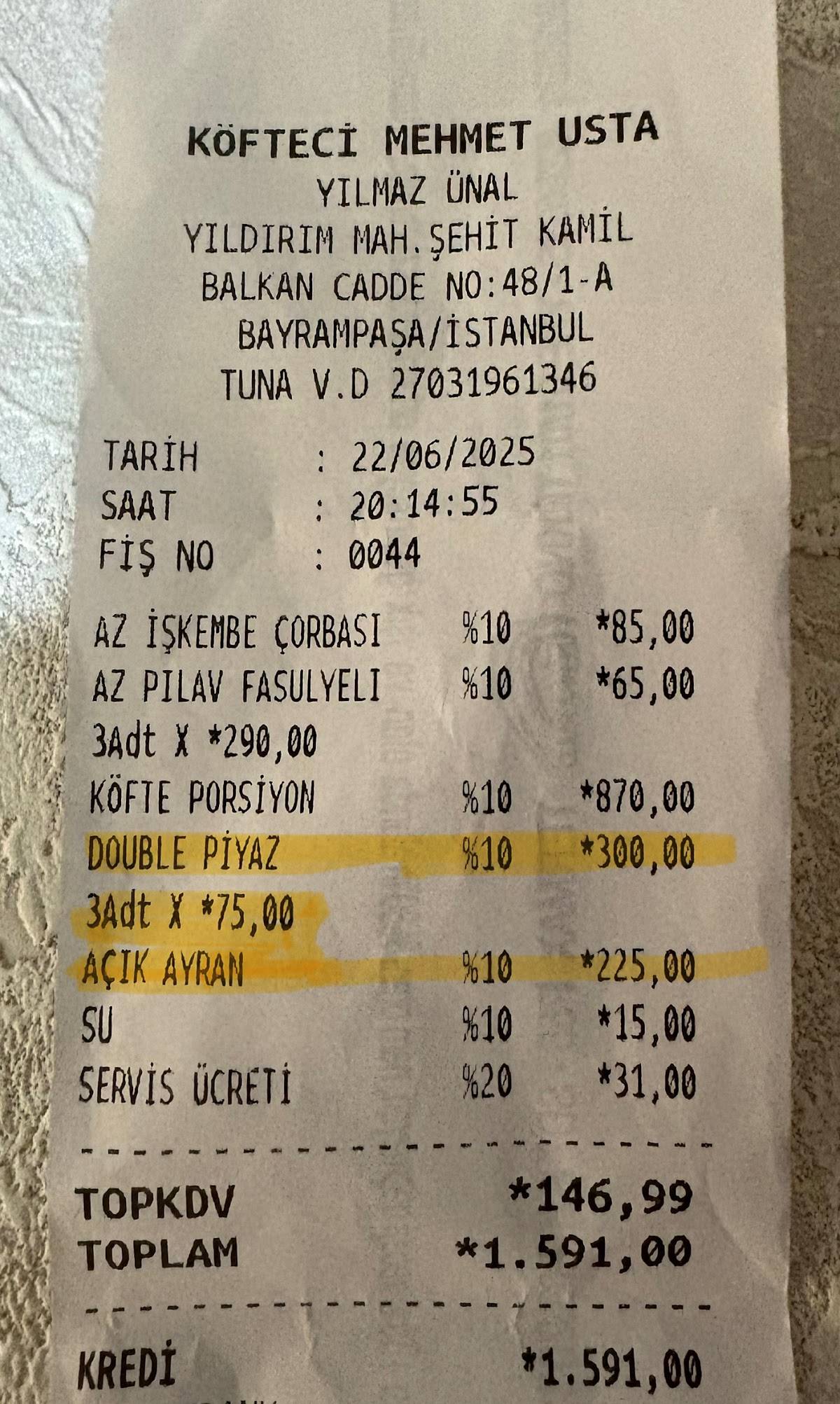 Menu au Köfteci Mehmet Usta restaurant, Istanbul, Şht. Kamil Balkan Cd ...