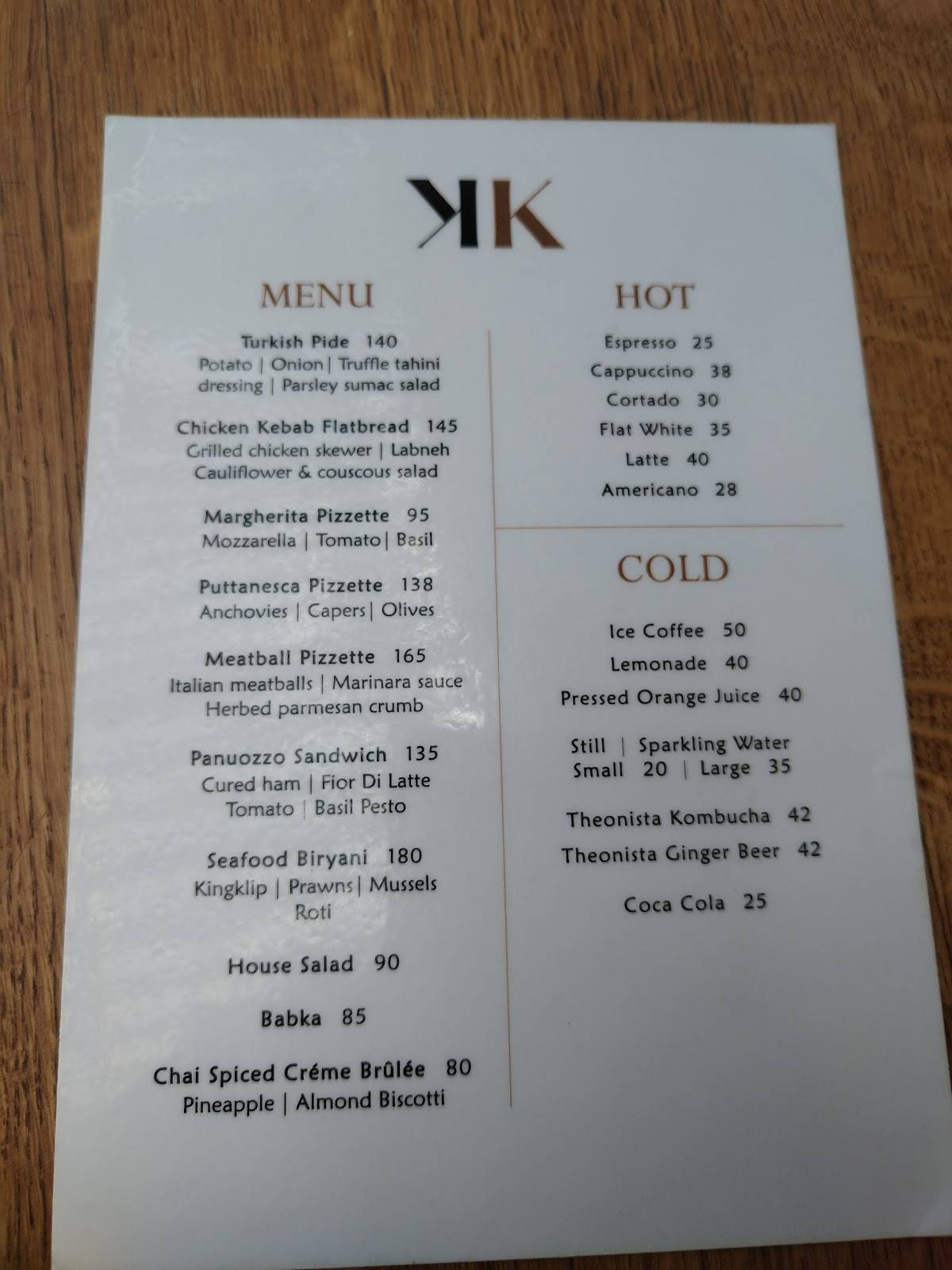 Menu at Koring n Kaf restaurant, Betty's Bay
