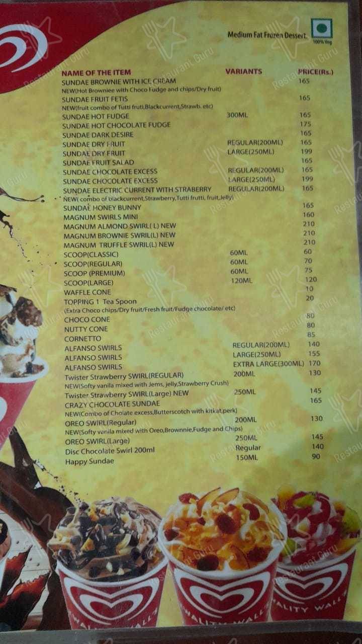 Menu at Kwality Wall's Ice Cream and more, Kolkata, 138 B