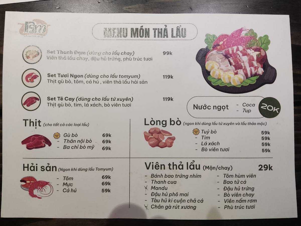 Menu at LAM Buffet Lẩu, Ho Chi Minh City