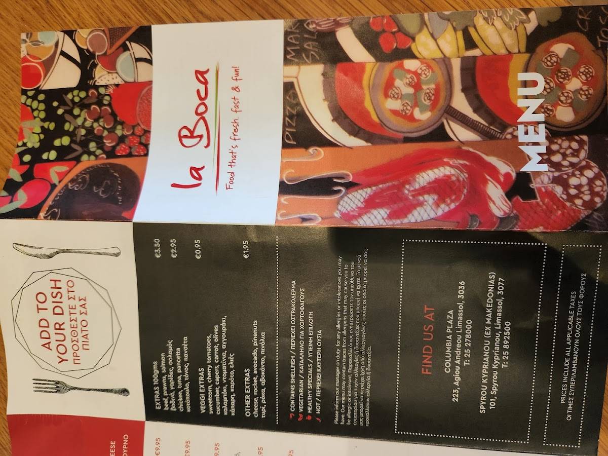 Menu at La Boca, Limassol, Spyrou Kyprianou Ave 101