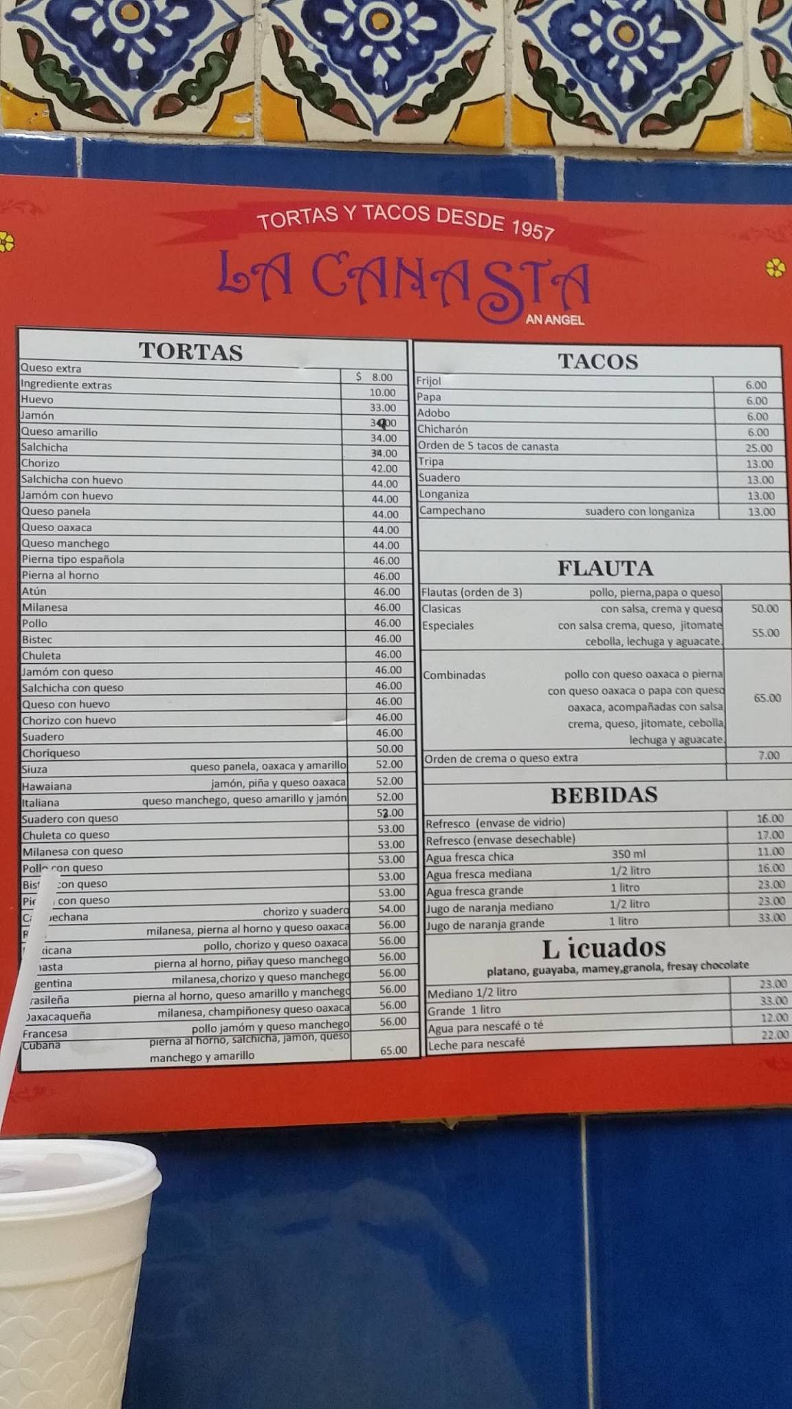 Carta del restaurante La Canasta San Ángel, Ciudad del México, Calle ...