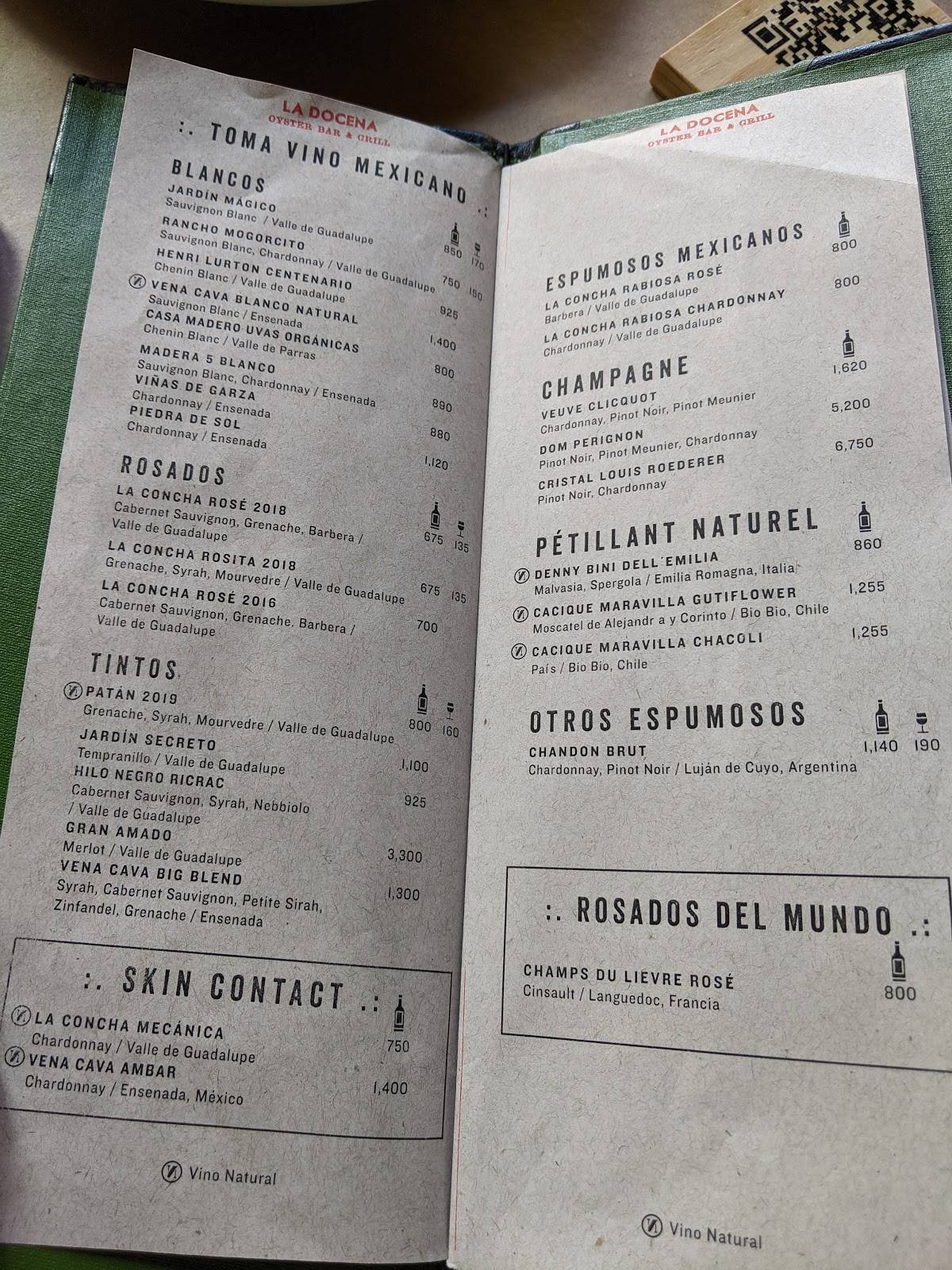 Carta del restaurante La Docena Sao Paulo, Guadalajara