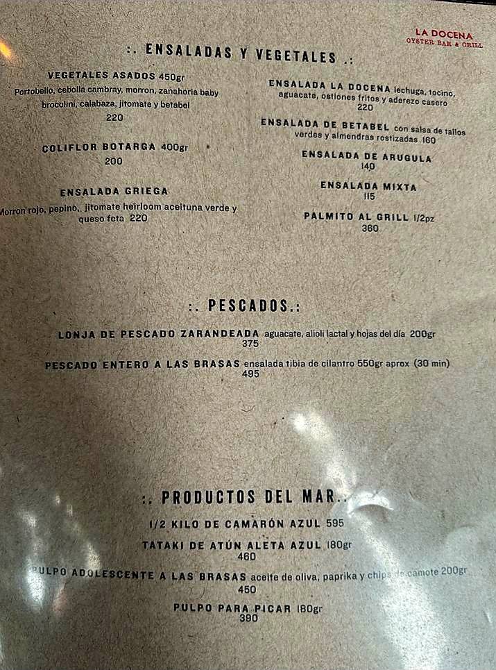 Carta del restaurante La Docena Sao Paulo, Guadalajara