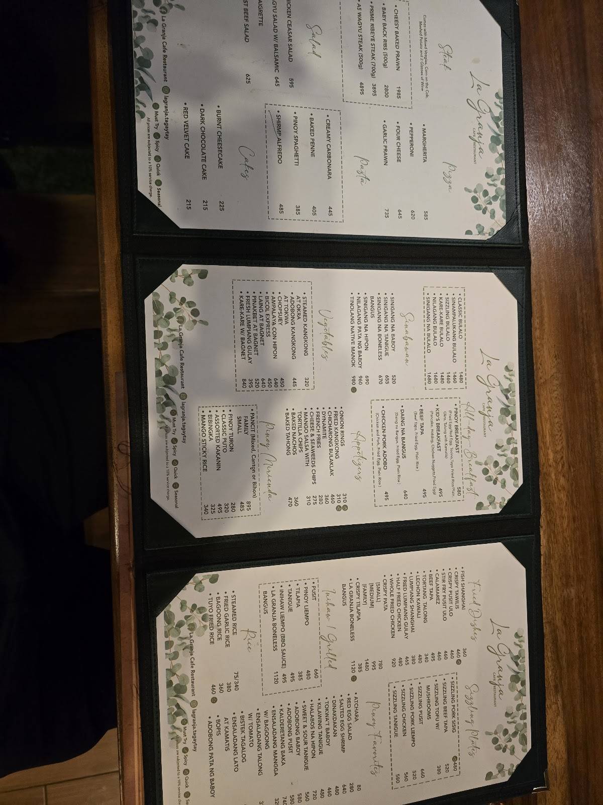 Menu at La Granja Café Restaurant, Tagaytay