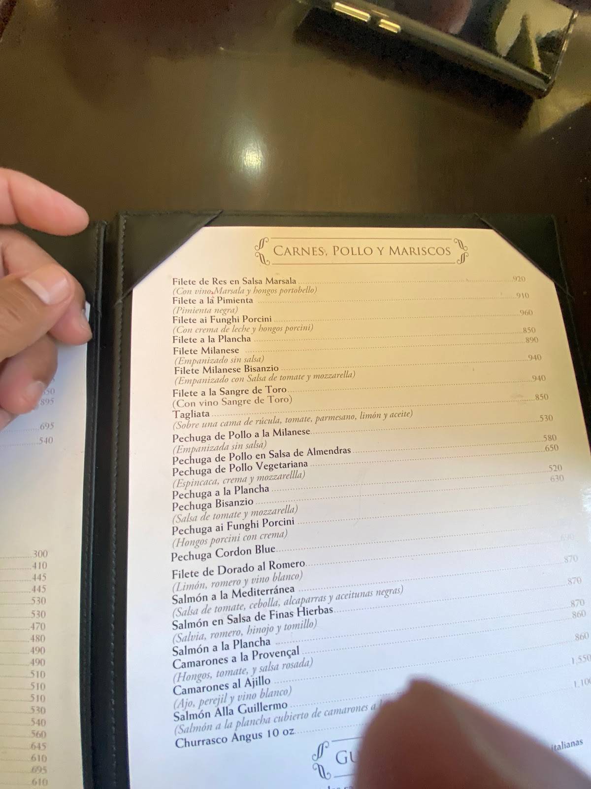 Carta del restaurante La Locanda, Santo Domingo