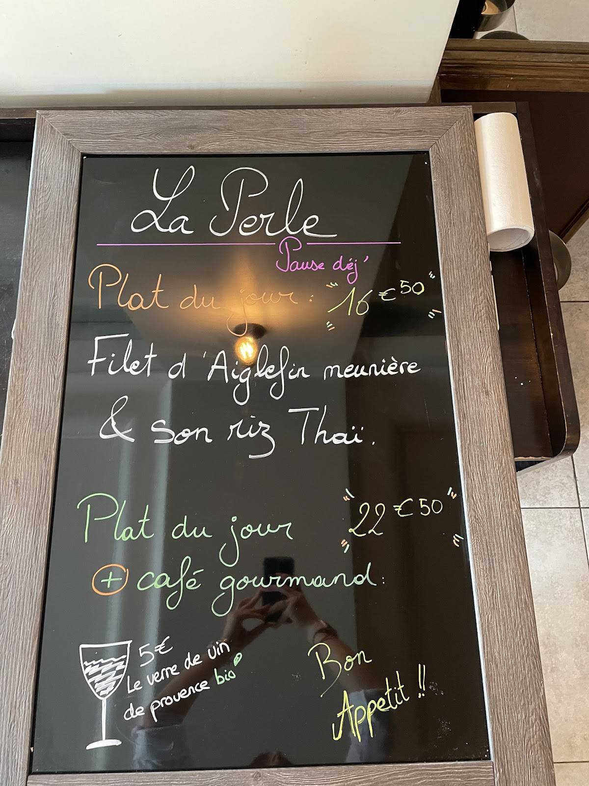 Menu at La Perle restaurant, Cannes