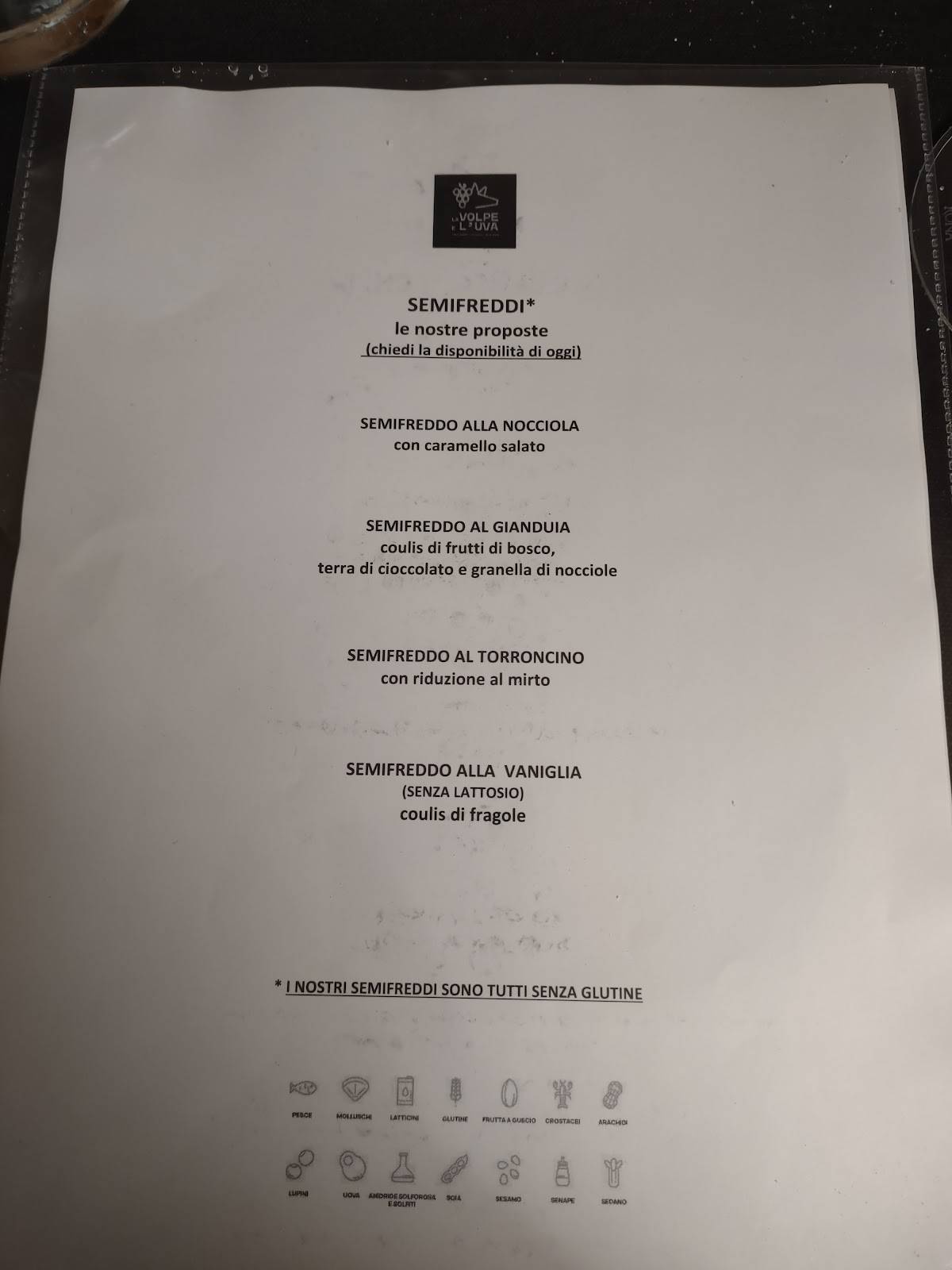 Menu da La Volpe e L'Uva ristorante, Sassari