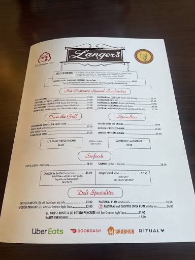 Menu at Langer's Delicatessen-Restaurant, Los Angeles