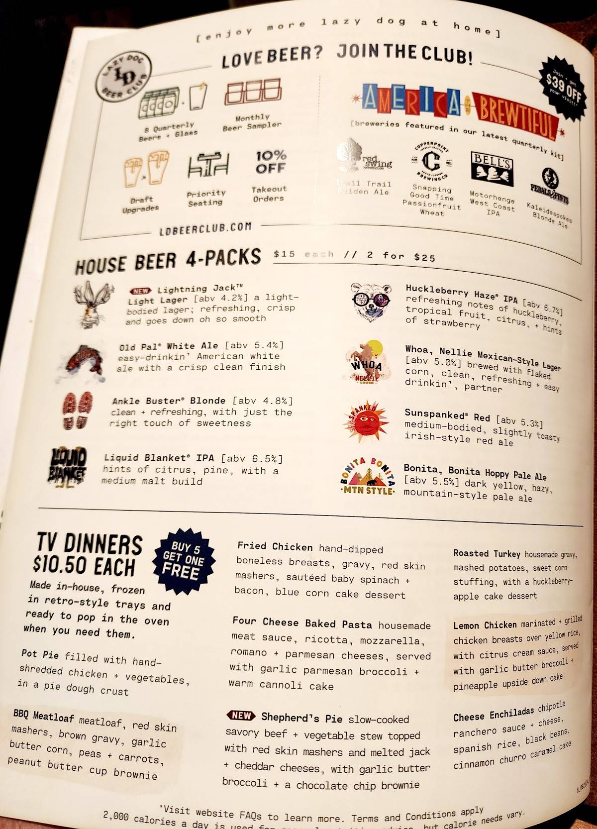 Menu at Lazy Dog Restaurant & Bar, Stafford