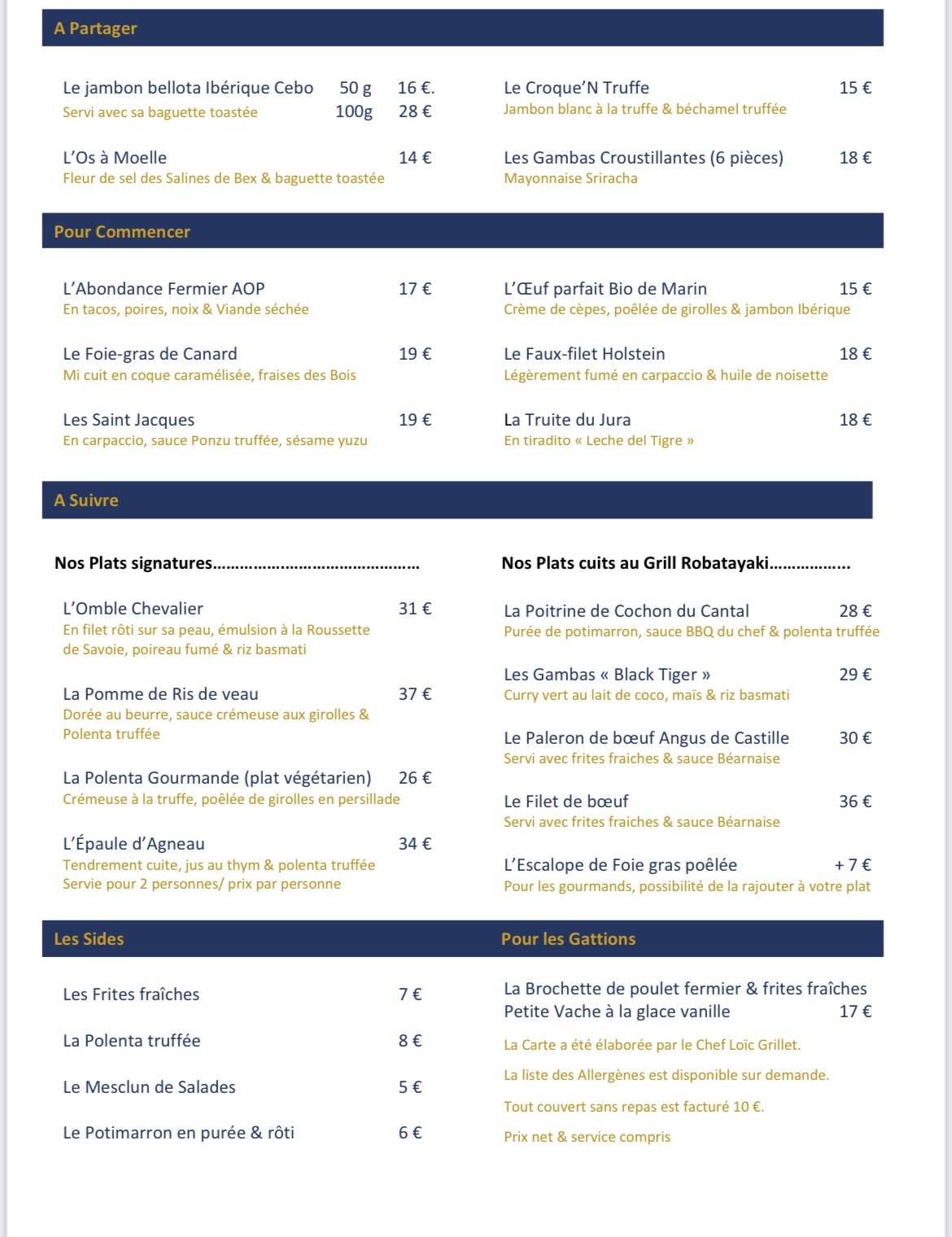 Carta del restaurante Le 1200, Châtel