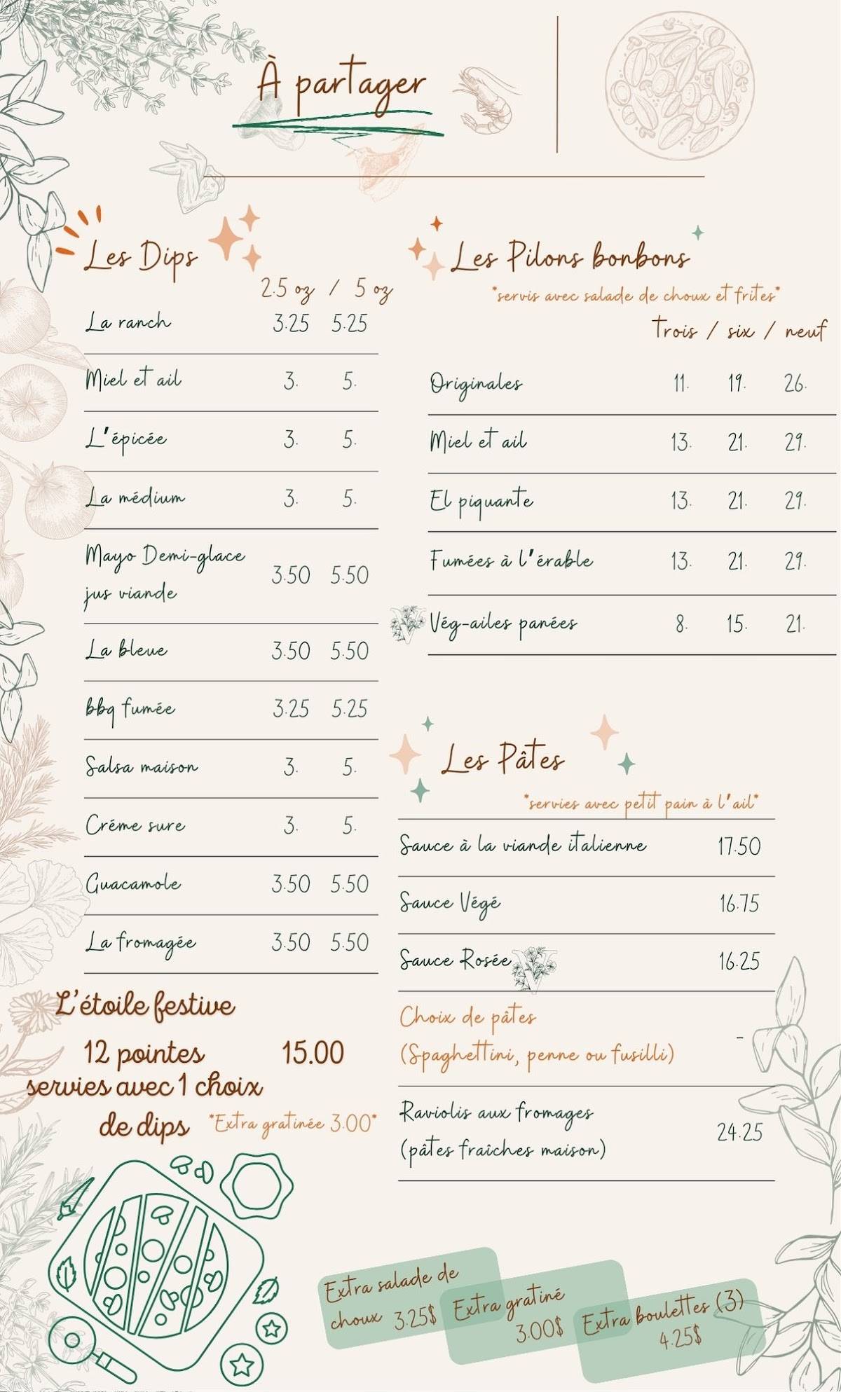 Menu au Le Butin Festif restaurant, Trois-Rivières