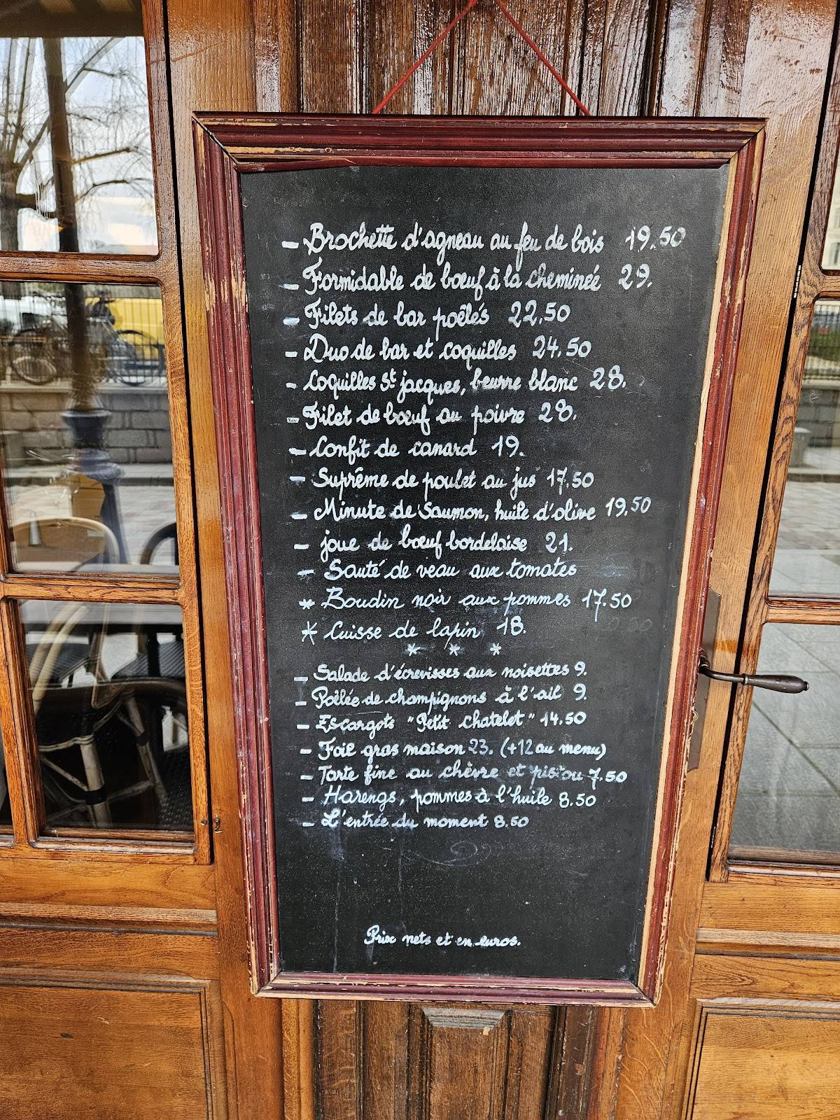 Menu at Le Petit Châtelet restaurant, Paris, 39 Rue de la Bûcherie