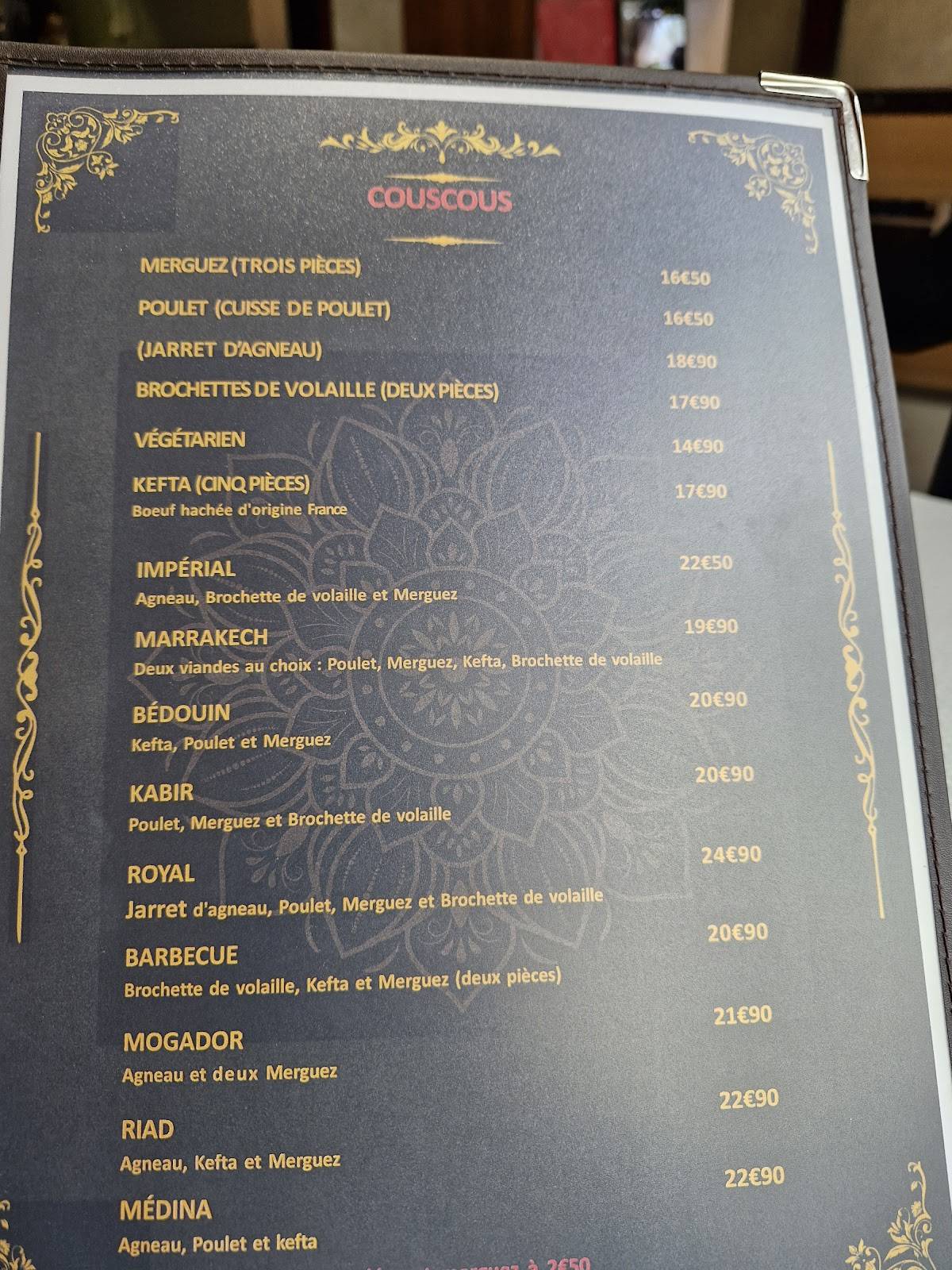 Menu at Restaurant Le Riad, Ploërmel
