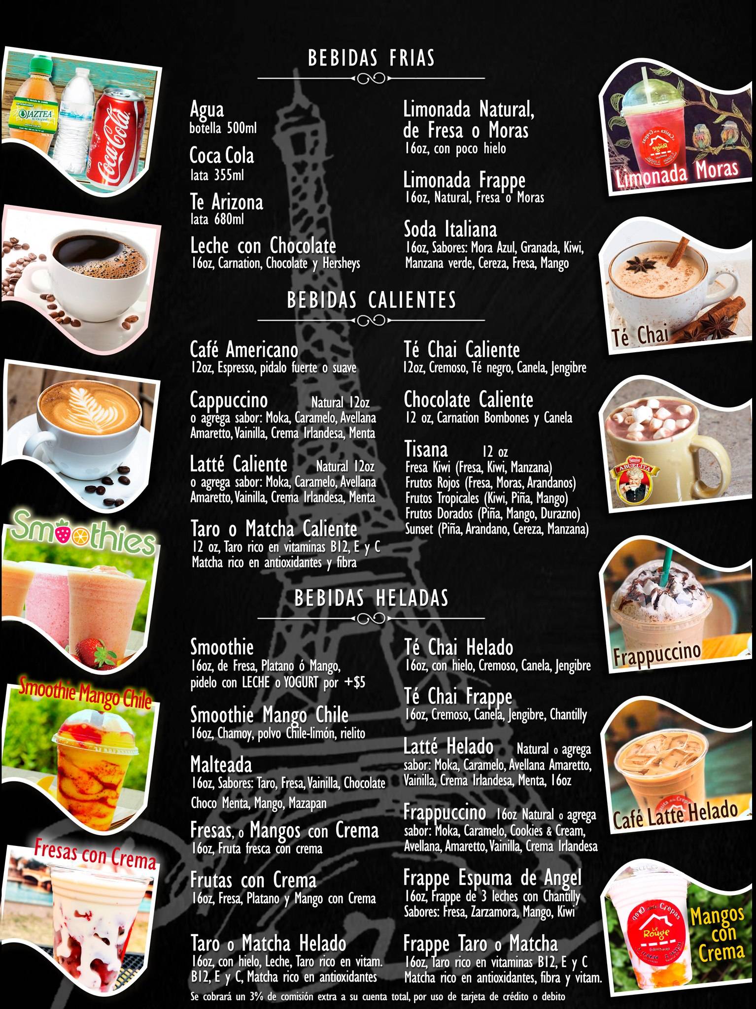 Menu at Le Rouge La Casita de las Crepas, Hermosillo
