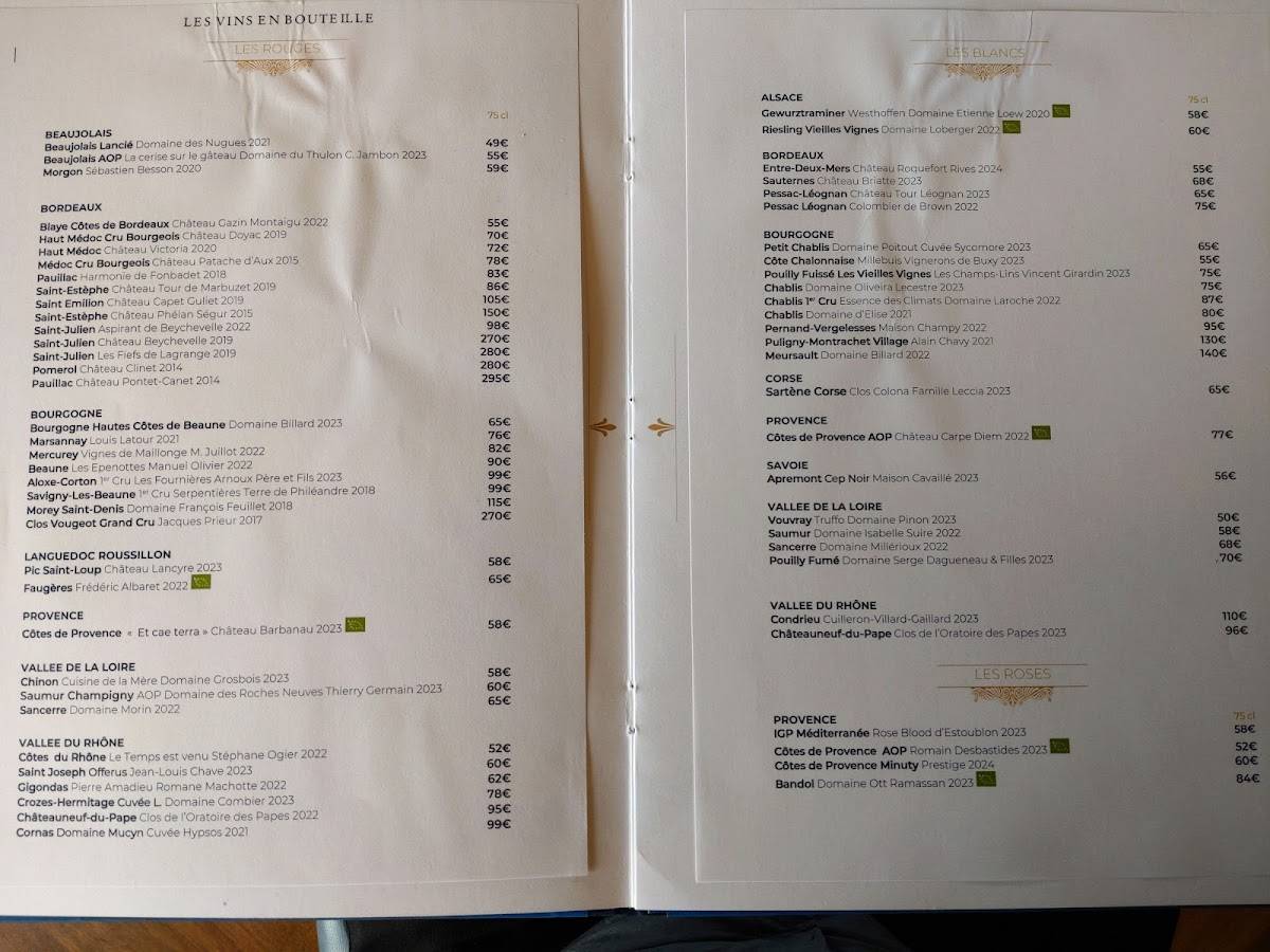 Menu at Le Train Bleu restaurant, Paris, Gare de Lyon
