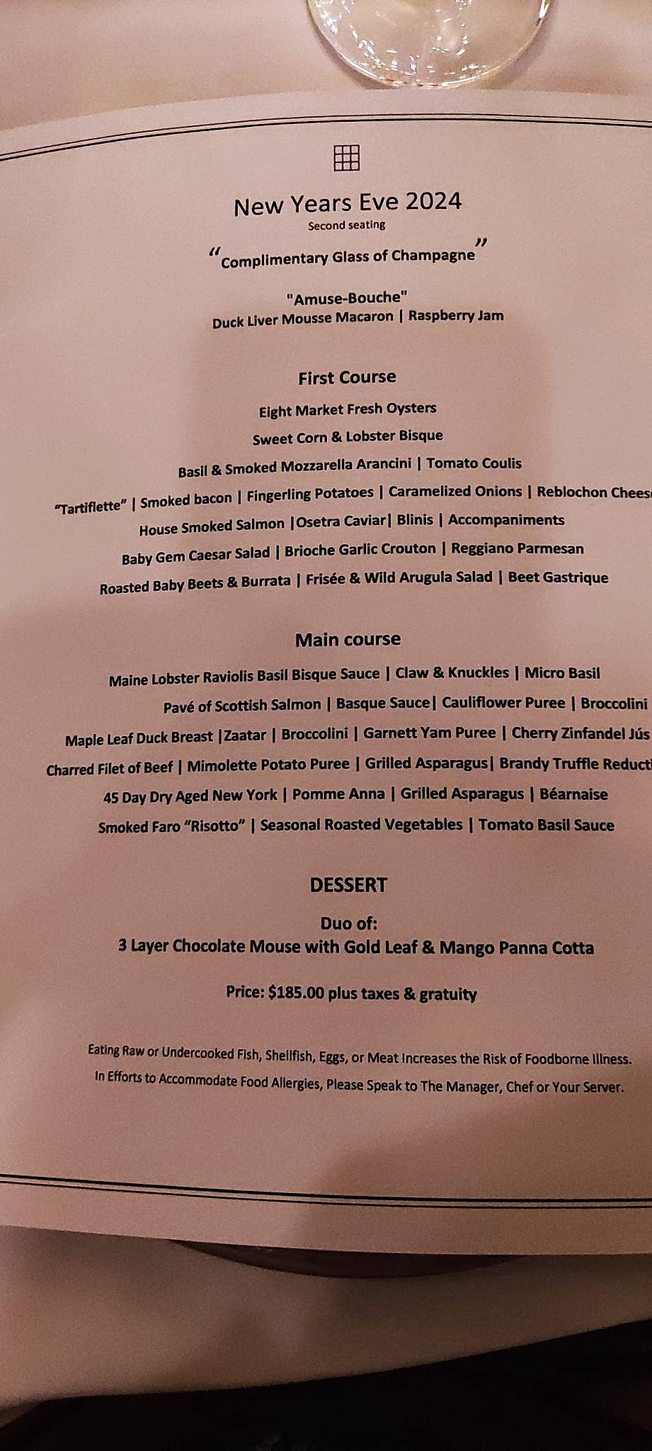 Menu at Le Vallauris Restaurant, Palm Springs