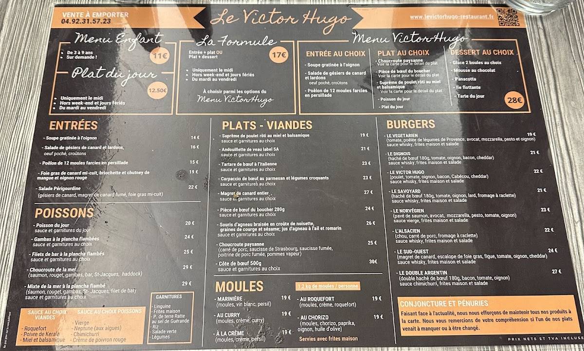 Menu au Le Victor Hugo restaurant, Digne-les-Bains