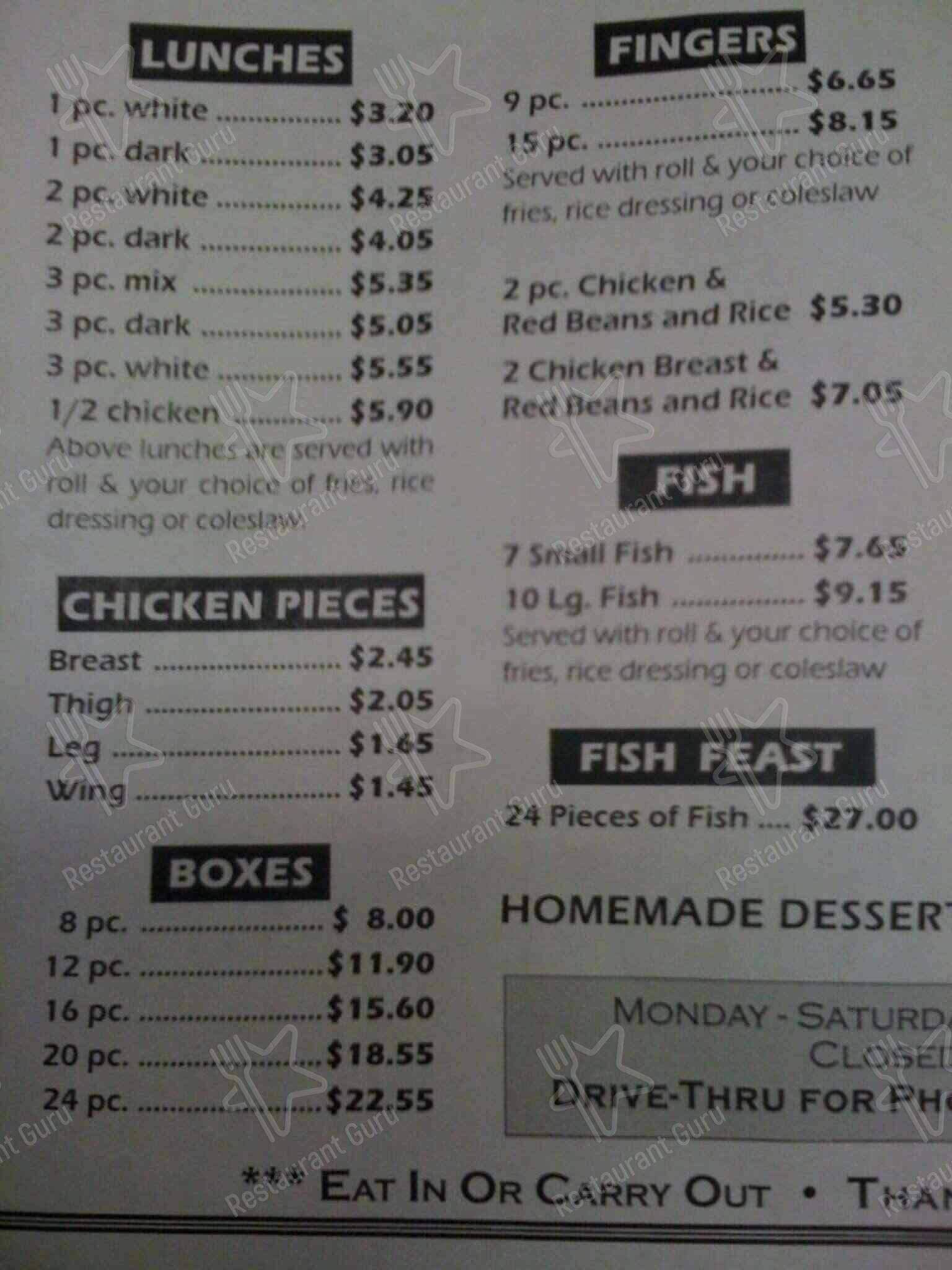 Menu at Leader's Fried Chicken - St. Amant restaurant, Prairieville