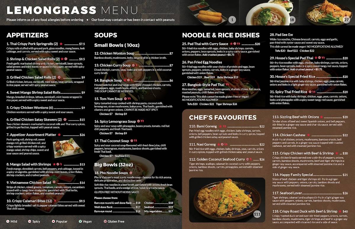 Menu at Lemongrass Restaurant, Hamilton