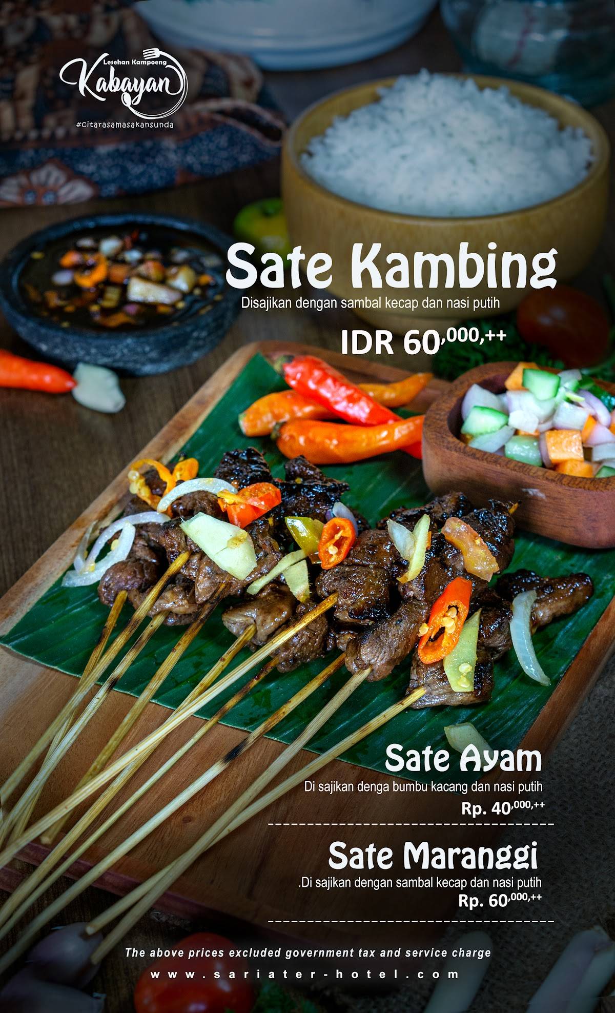 Menu at Lesehan Kampoeng Kabayan restaurant, Ciater