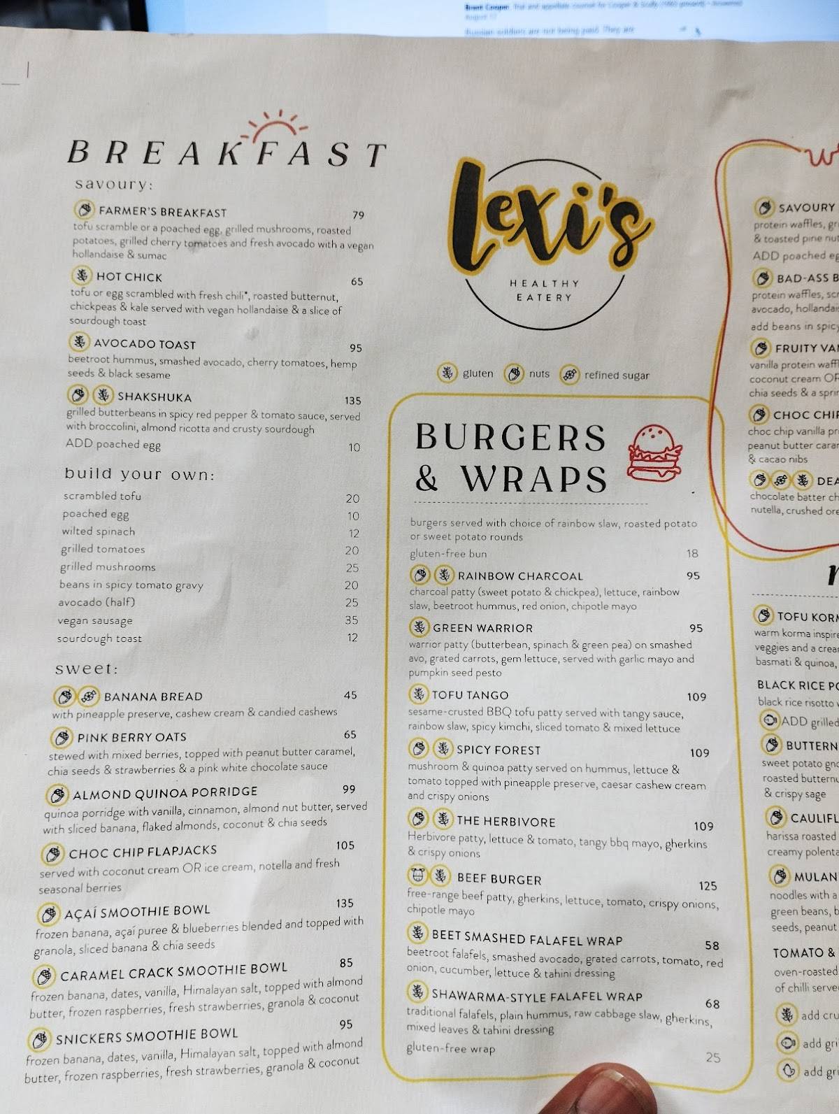 Menu at Lexi's Healthy Eatery restaurant, Pretoria