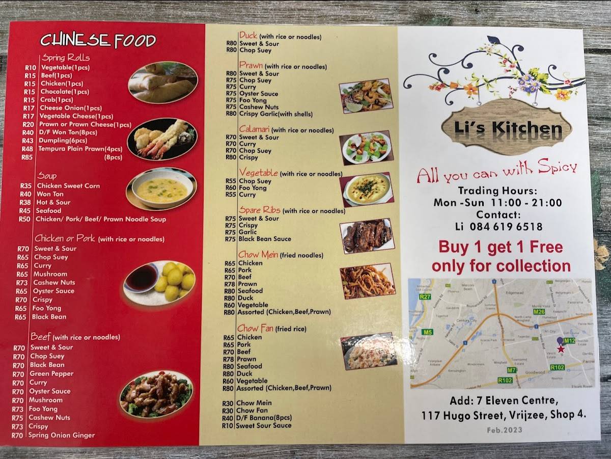 Menu at Li's Kitchen restaurant, Cape Town