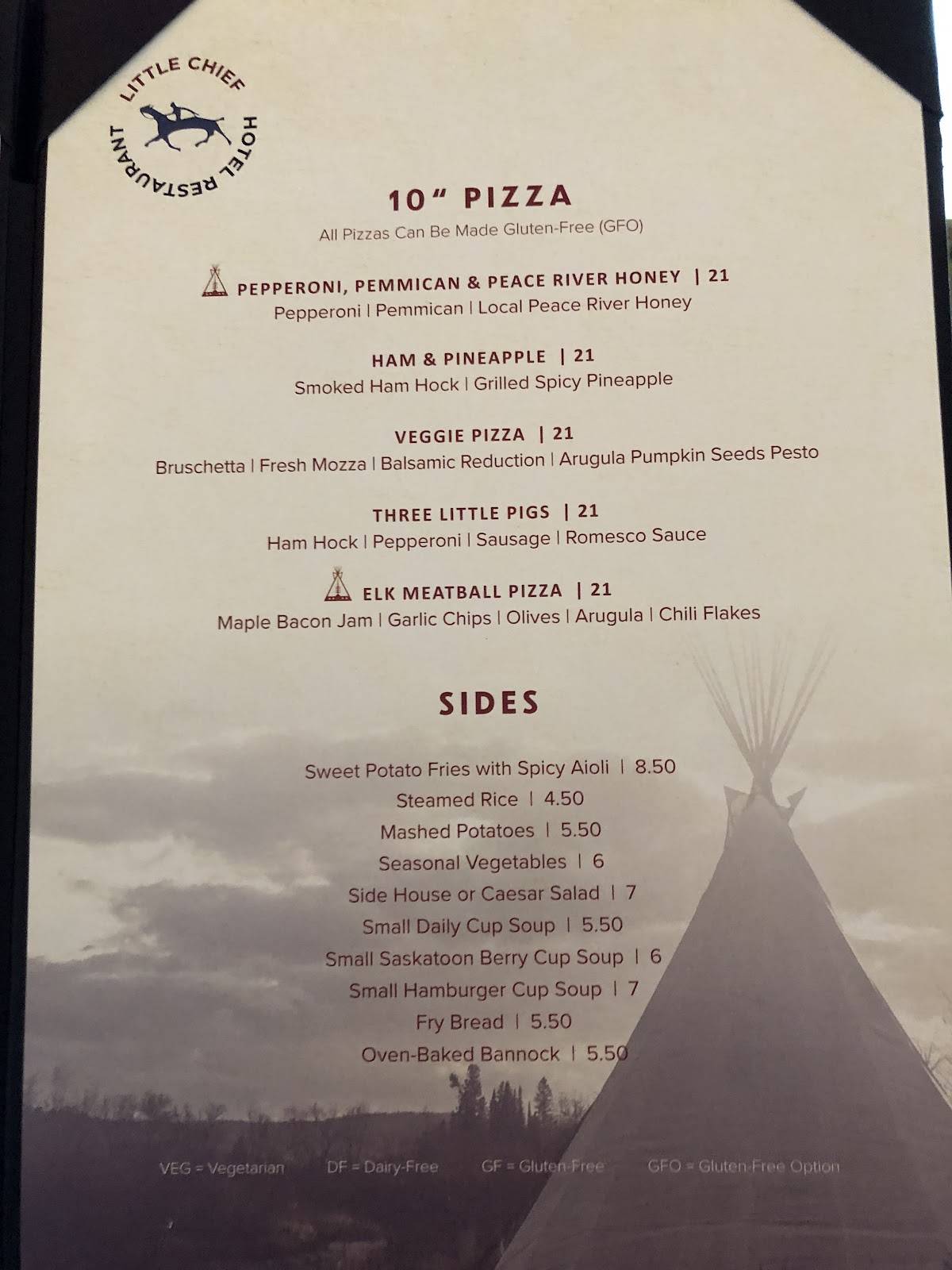 Menu at Little Chief restaurant, Calgary