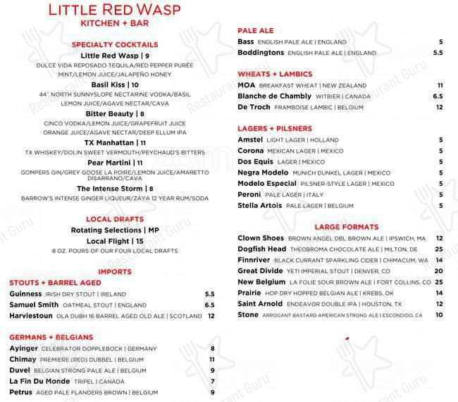 Menu at Little Red Wasp restaurant, Fort Worth