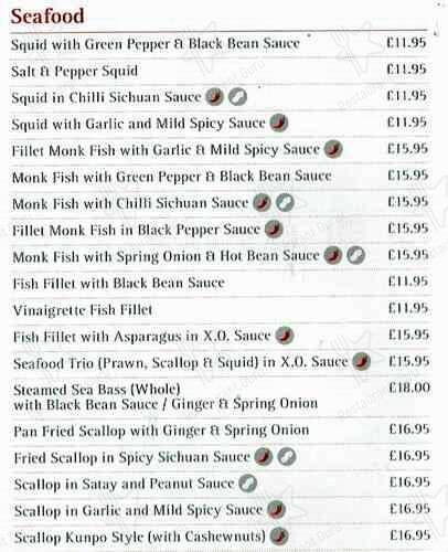 Menu at The Little Yang Sing restaurant, Manchester
