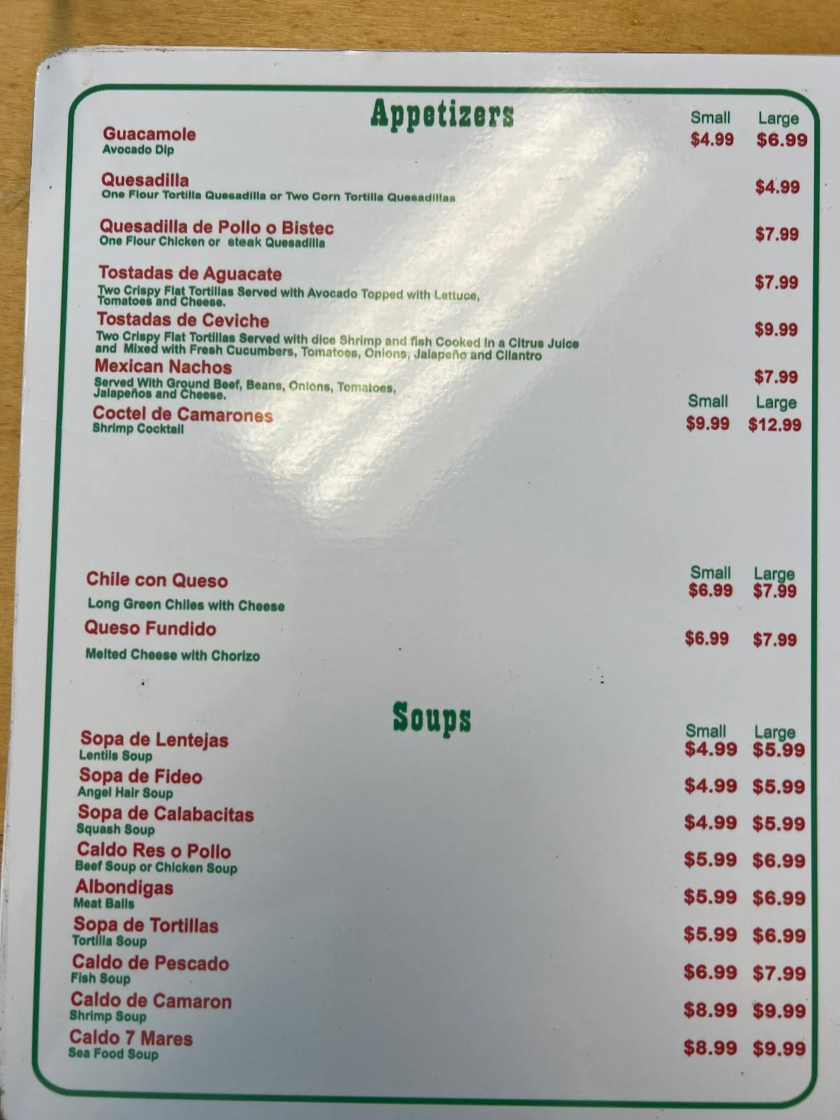 Menu at Los Jarrones Mexican Food restaurant, El Paso, 801 E Paisano Dr