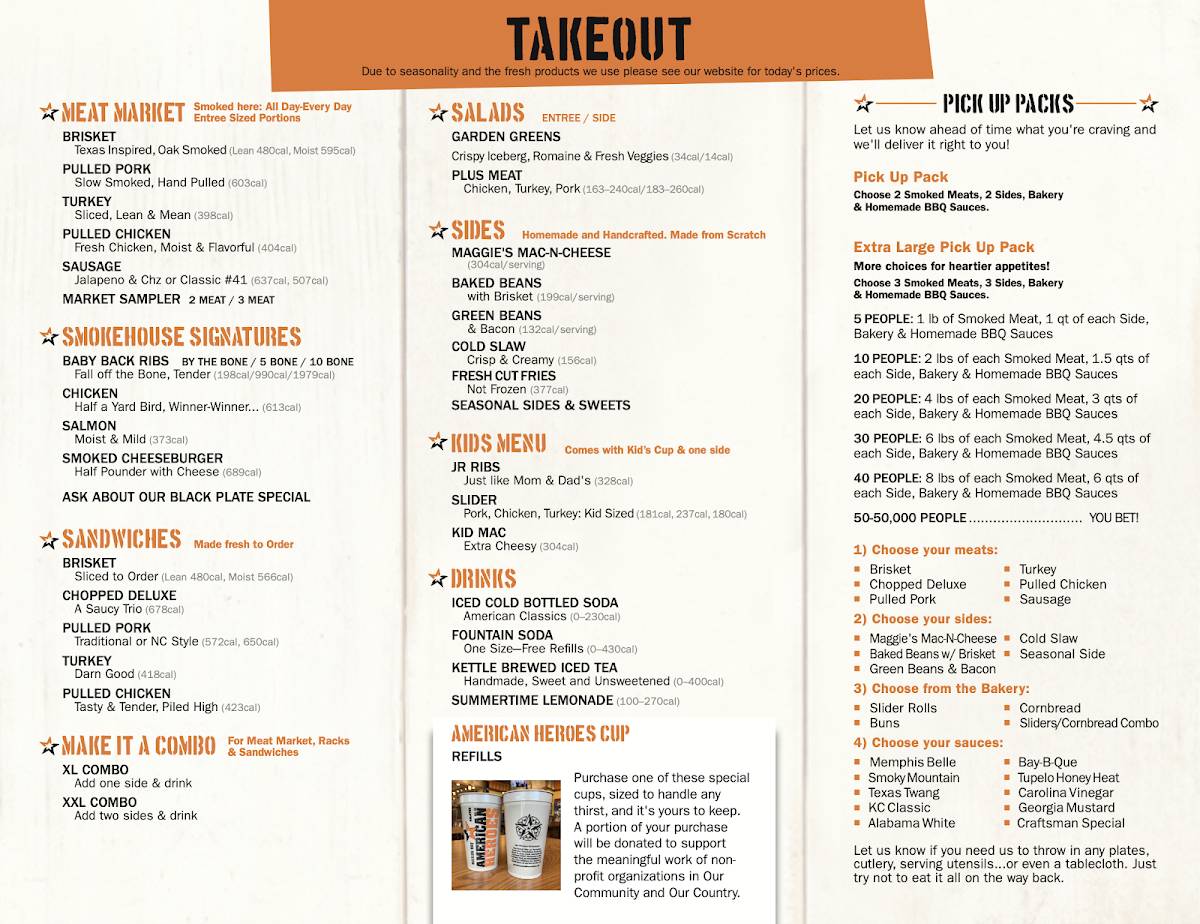 Menu at MISSION BBQ, Clermont