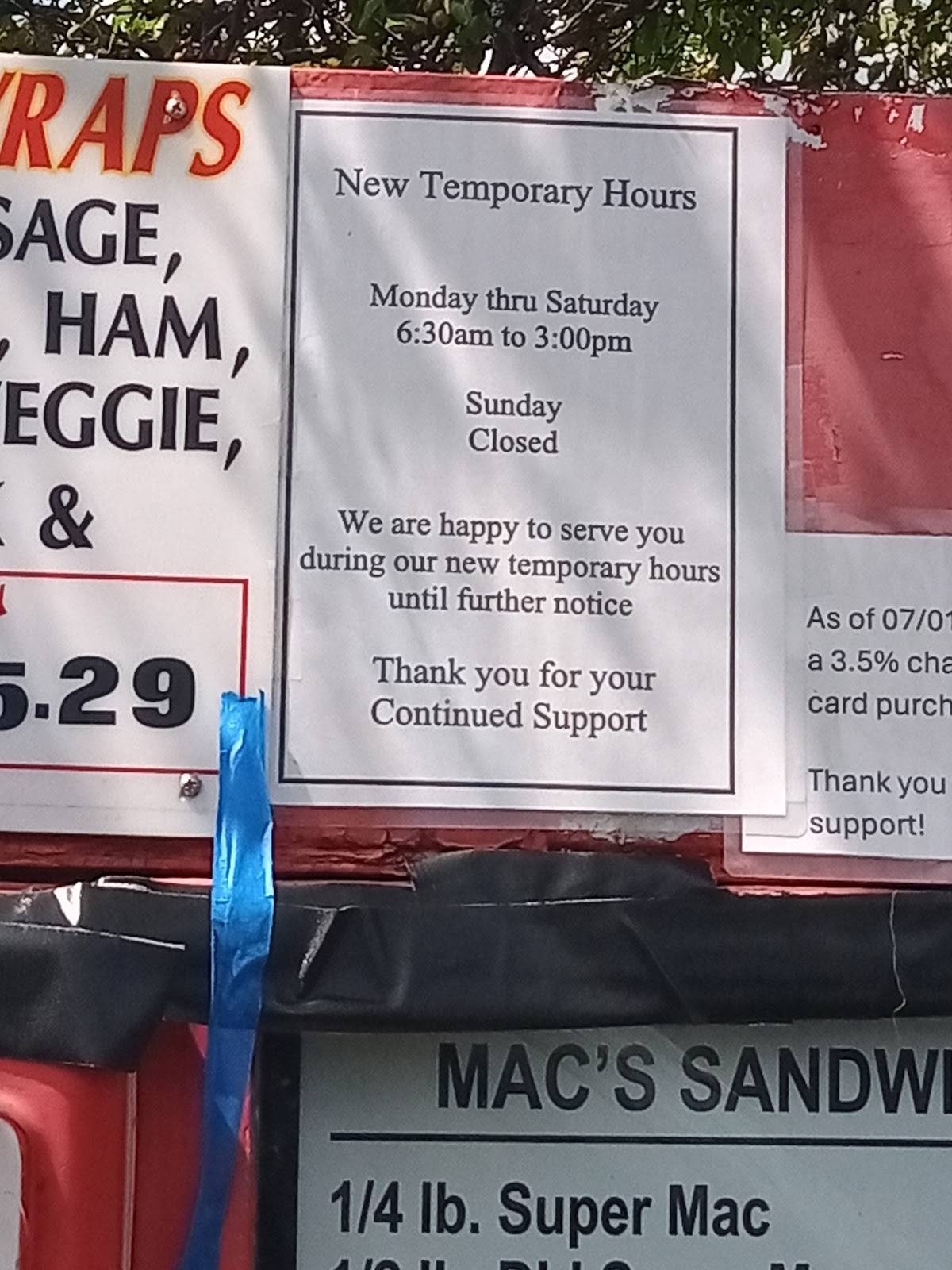 Menu at Mac's restaurant, Muncie, W McGalliard Rd
