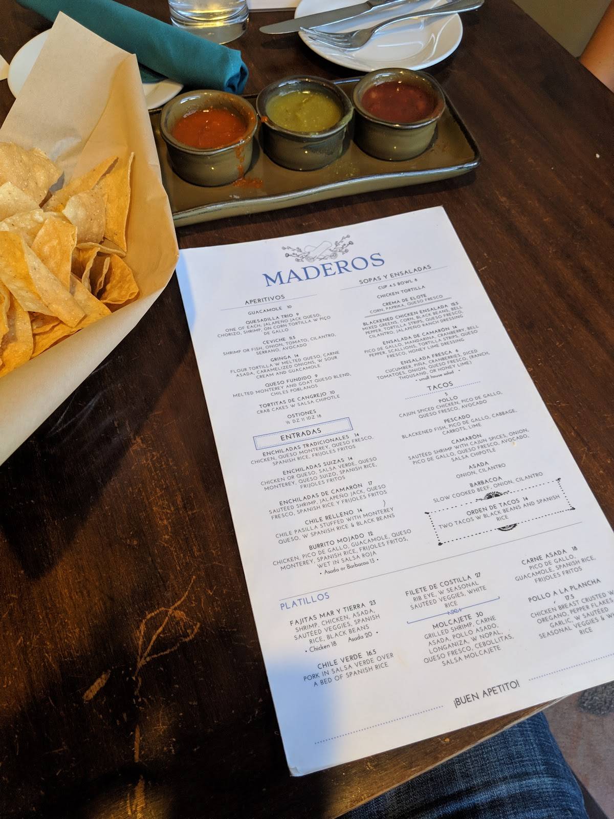 Menu at Maderos Cocina Mexicana restaurant, Redondo Beach