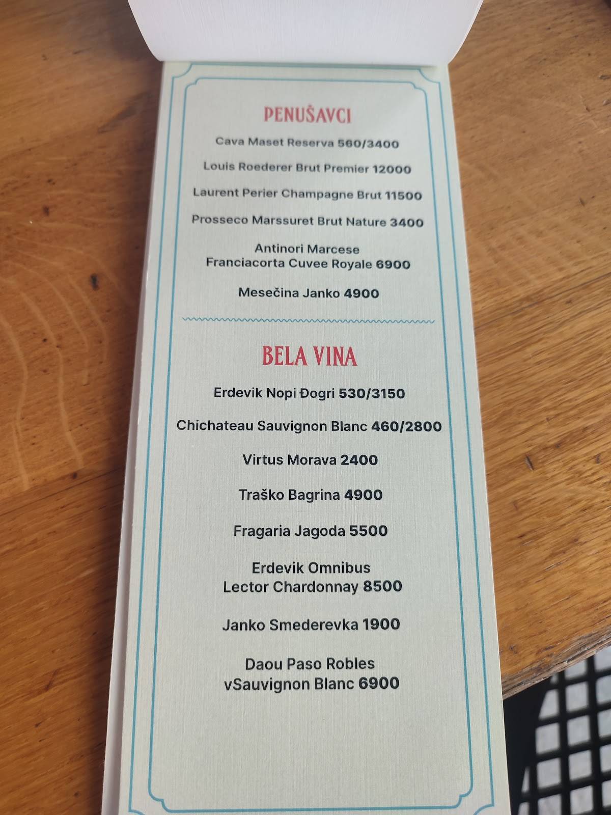 Menu at Mali Nevaljali Vuk restaurant, Belgrade