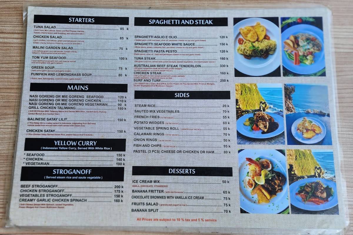 Menu at Malini Uluwatu - SEAFOOD & SUNSET restaurant, Jimbaran