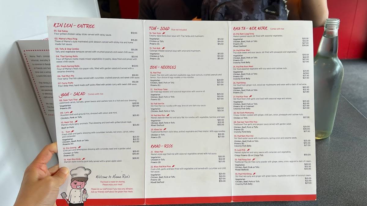 Menu at Mama Ree Thai Street Food restaurant, Christchurch